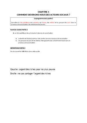 Chapitre 1 Partie 1 Seconde - CHAPITRE 1 COMMENT DEVENONS-NOUS DES ACTEURS SOCIAUX? Le programme ...