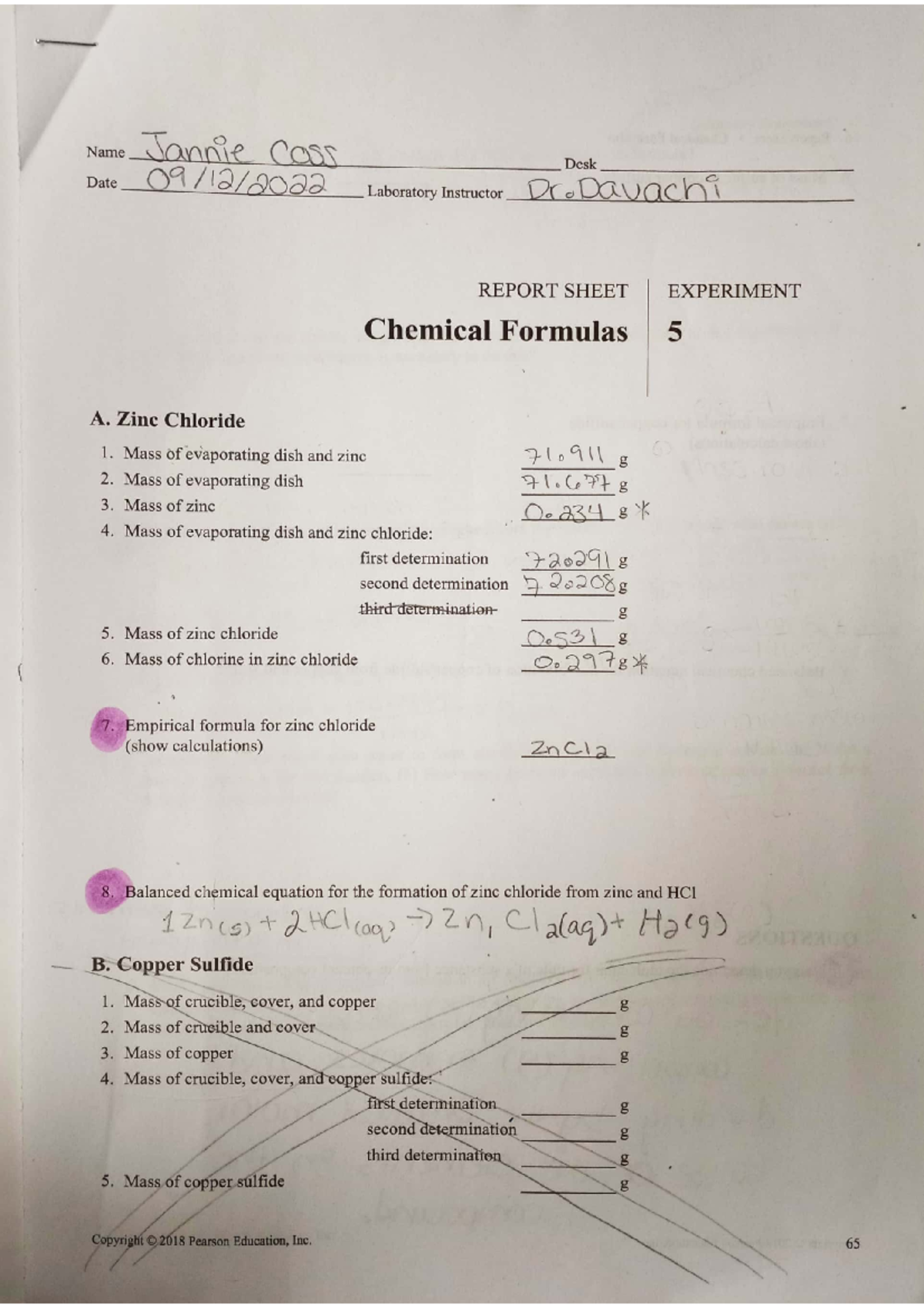 Jannie Coss Post Lab (Lab #5 chemical formulas) - CHEM 1412 - Studocu