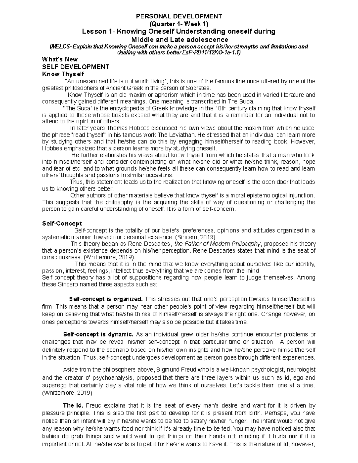 Perdev Module Quarter 1 Week 1 - PERSONAL DEVELOPMENT (Quarter 1- Week ...