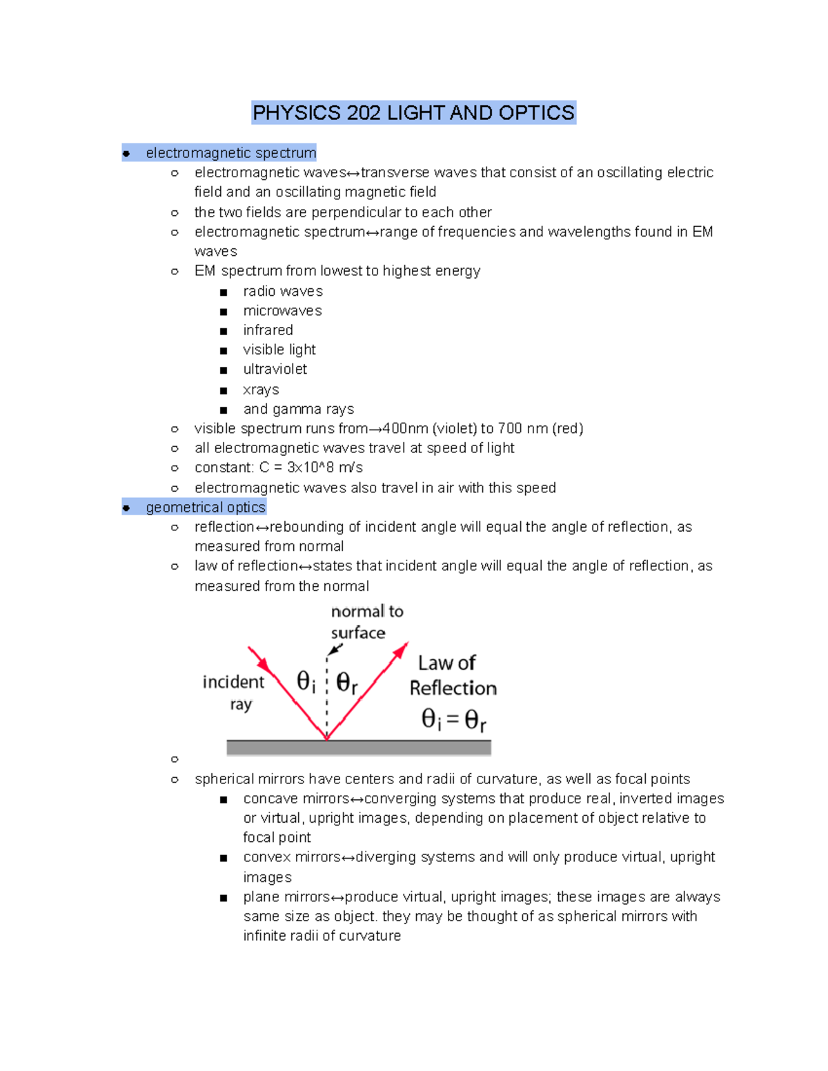Physics 202 light and optics - PHYSICS 202 LIGHT AND OPTICS ...