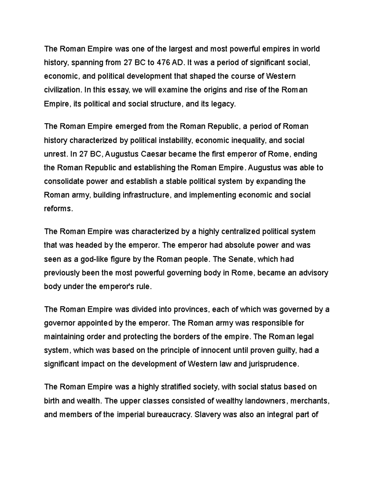 Studoc-3 - class notes - The Roman Empire was one of the largest and ...