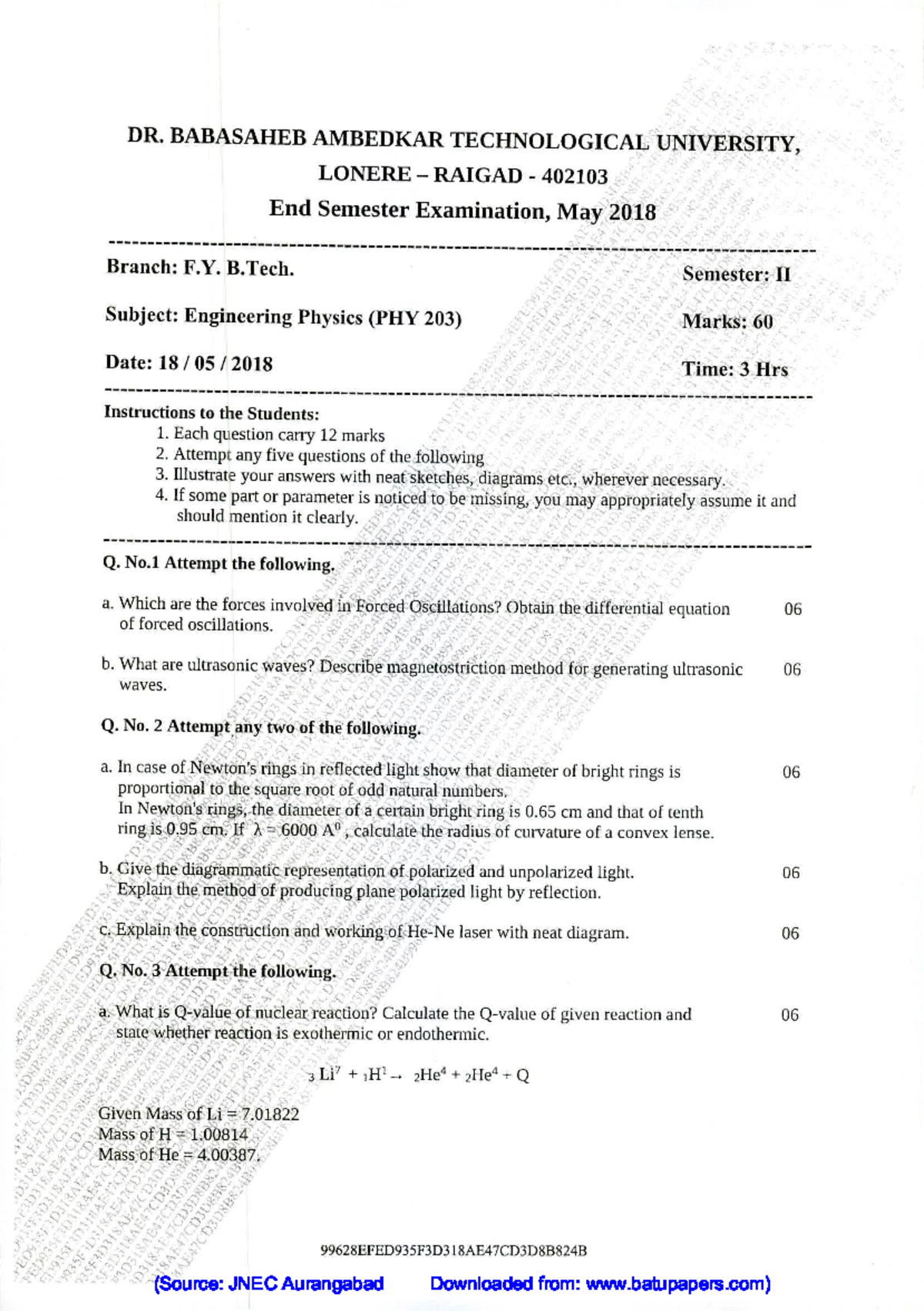 Engg physics May 2018 - Dbatu university - DR. BABASAHEB AMBEDIKAR TECHNOLOGICAL UNIVERSITY ...