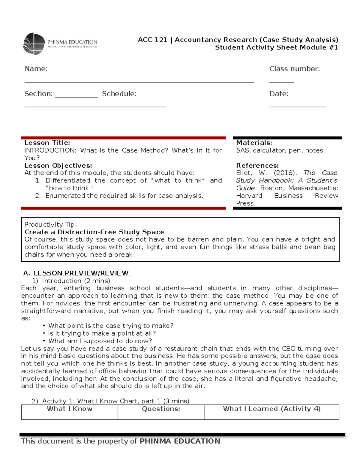 ACC 121 SAS Day 1 - Accounting research - Student Activity Sheet Module ...