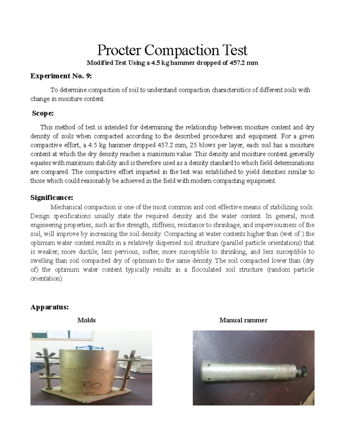 Modified Procter Compaction Test manual - Procter Compaction Test ...