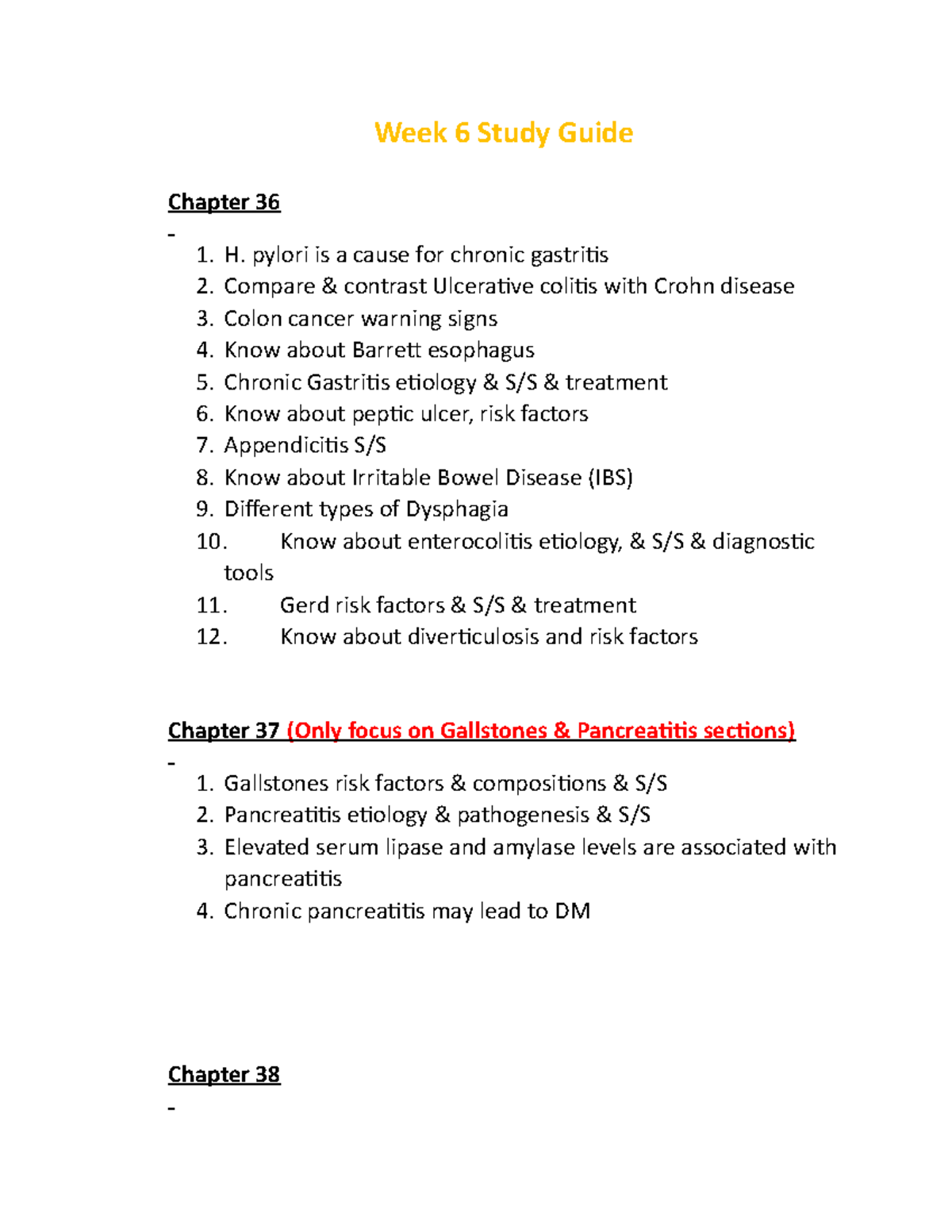 Patho wk 6 quiz 5 study guide - Week 6 Study Guide Chapter 36 H. pylori ...