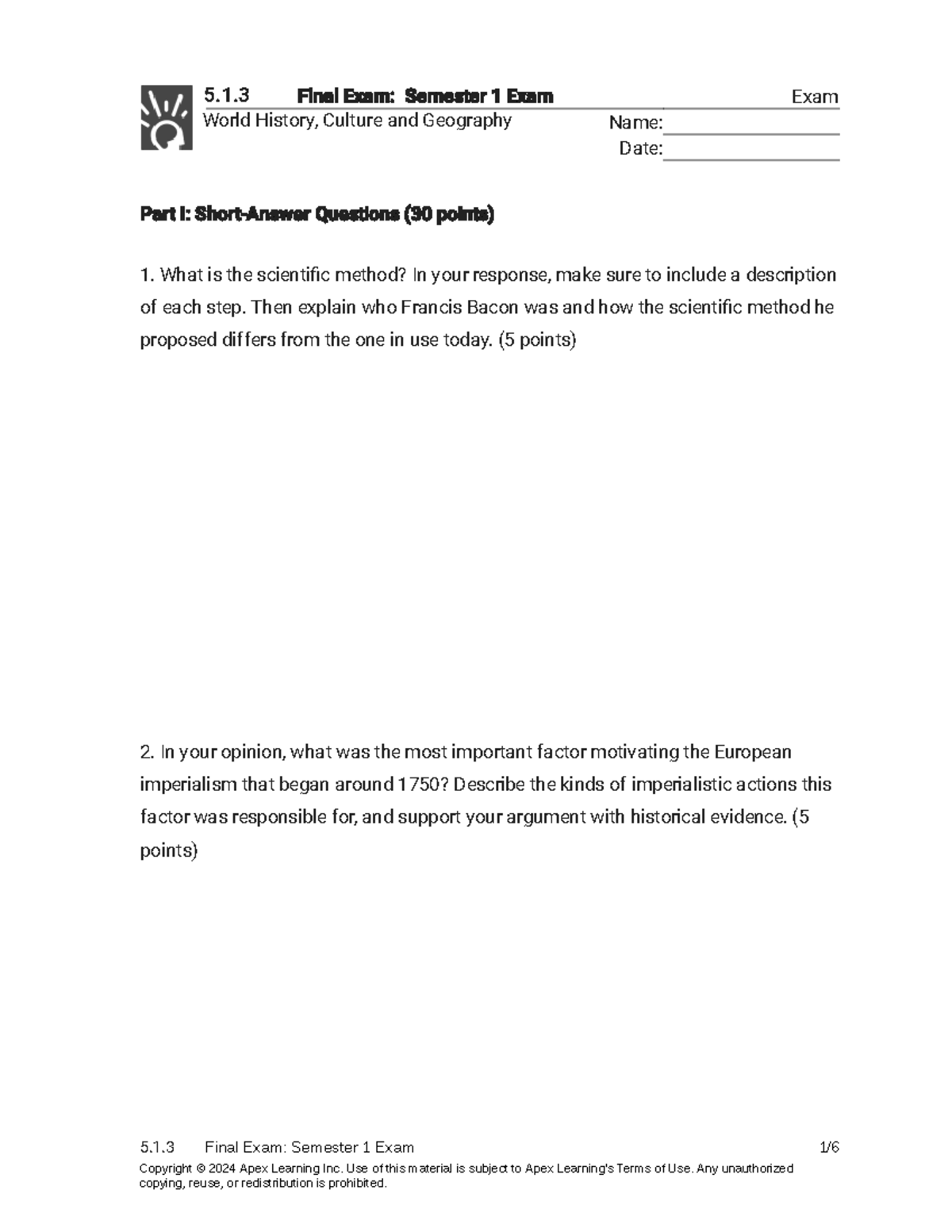 5.1.3 Final Exam - Semester 1 Exam (Exam) - Final Exam: Semester 1 Exam ...