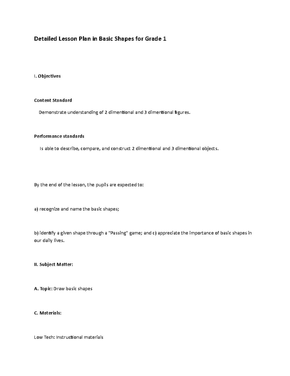 Detailed Lesson-WPS Office - Detailed Lesson Plan in Basic Shapes for ...