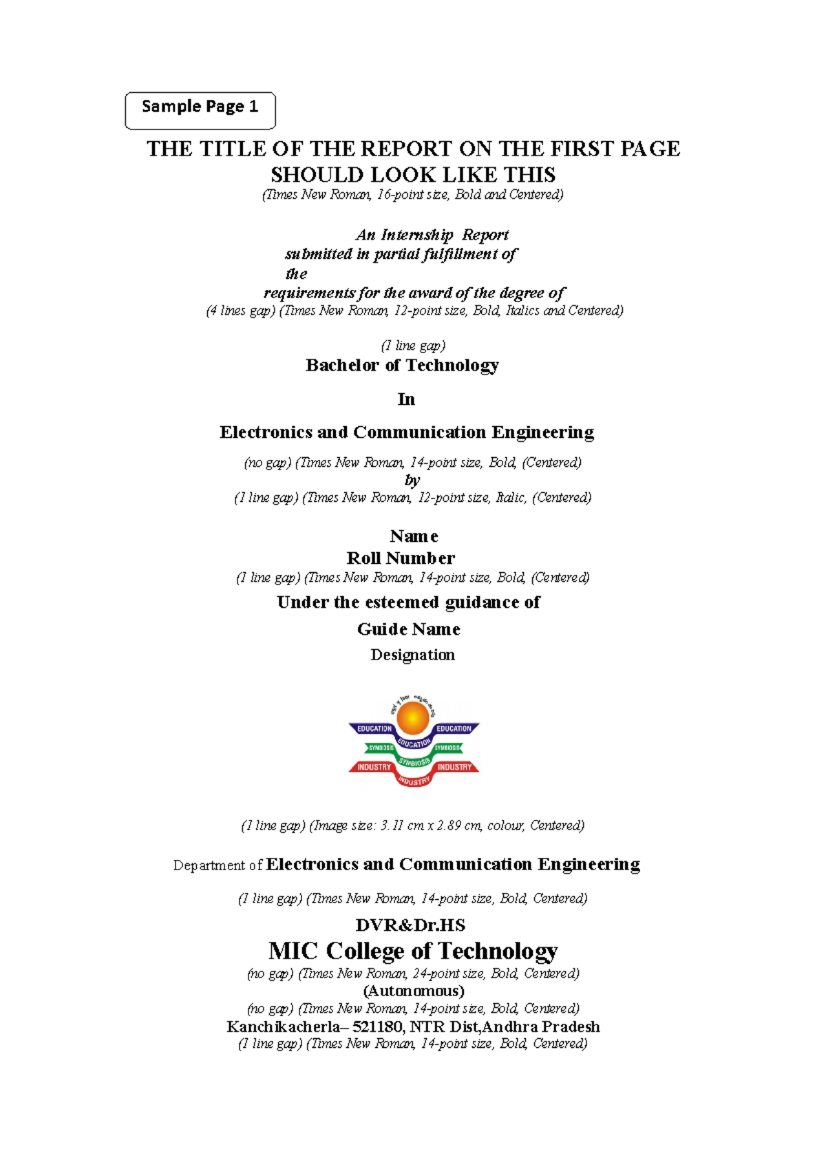 Sample copy - NOYHING - THE TITLE OF THE REPORT ON THE FIRST PAGE ...