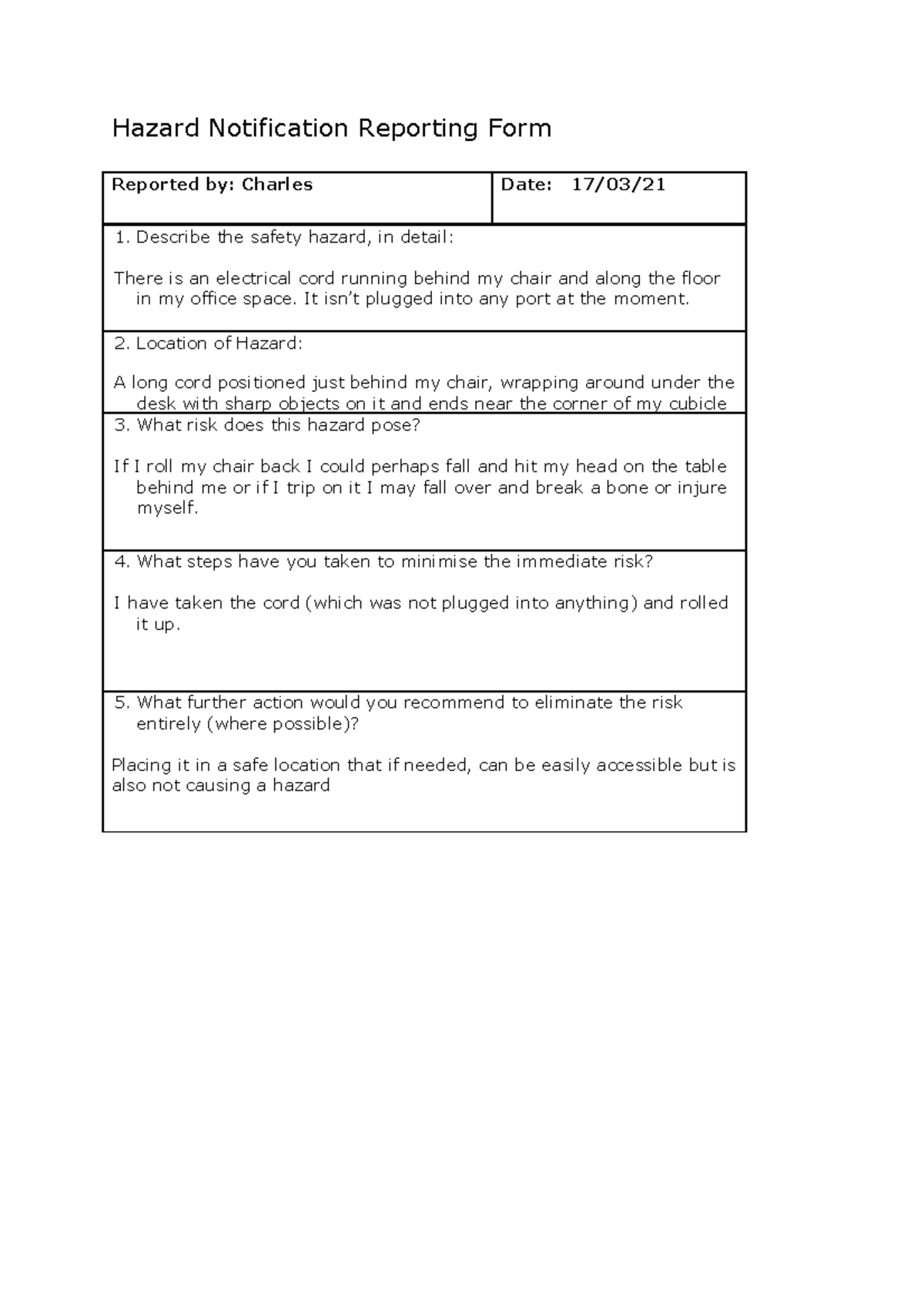 Hazard Notification Reporting Form - Hazard Notification Reporting Form ...
