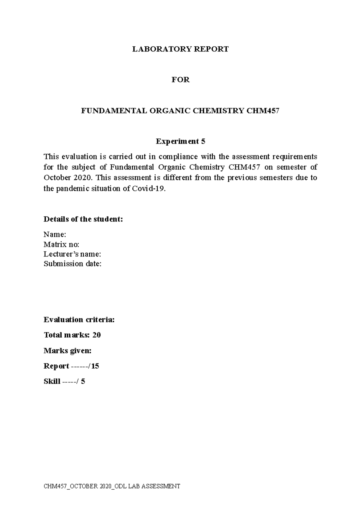 EXP 5 THIN LAYER CHARMOTOGRAPHY - LABORATORY REPORT FOR FUNDAMENTAL ...