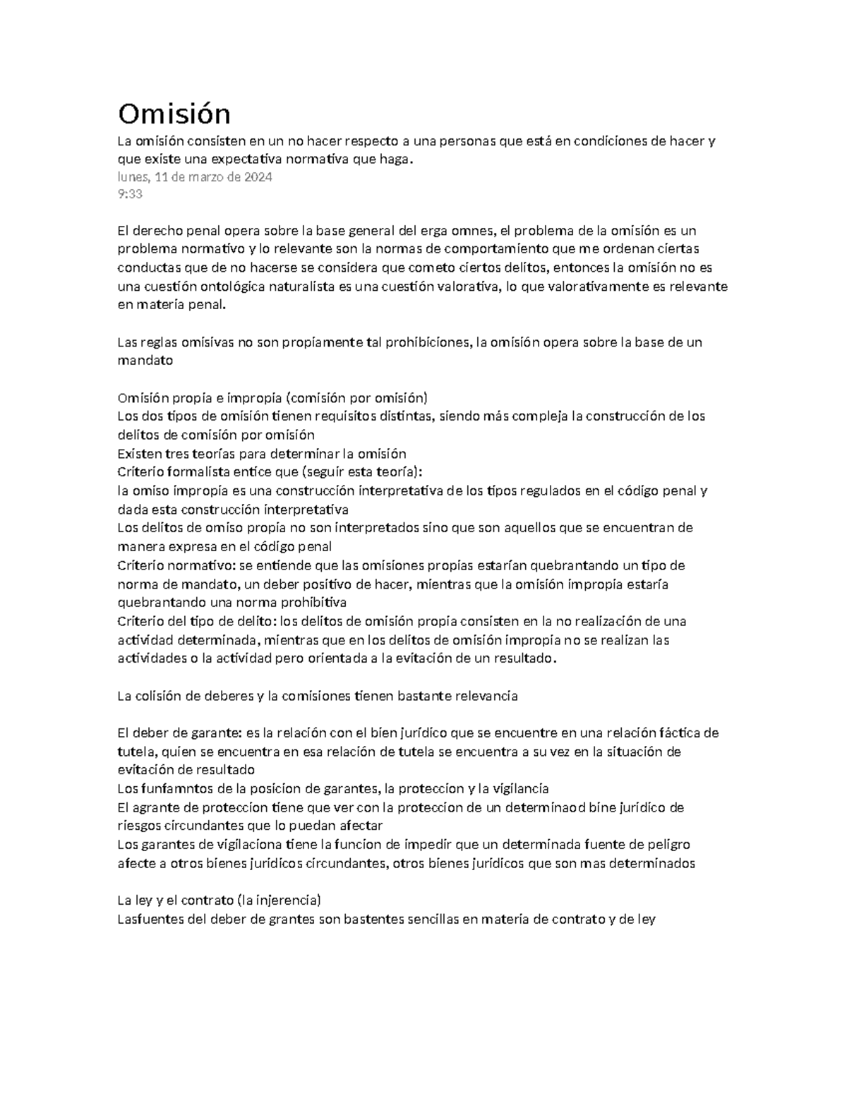 Omisión - resumen - Omisión La omisión consisten en un no hacer ...