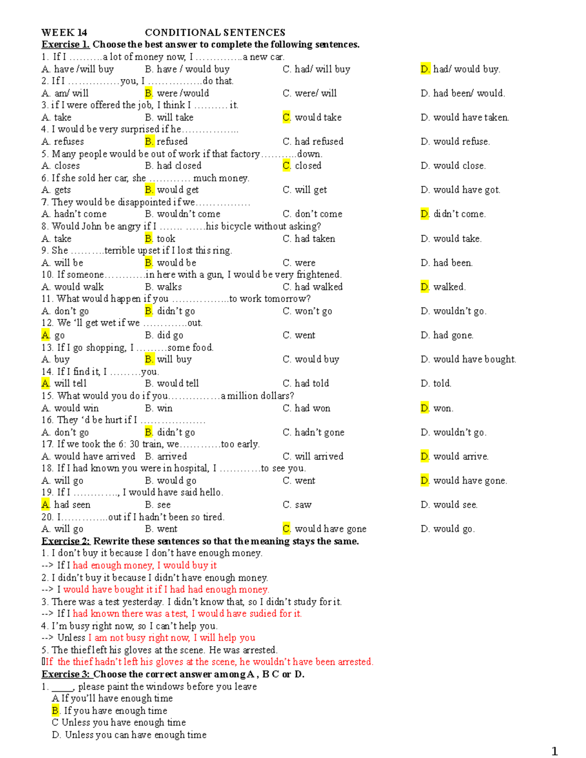 Conditionals-WEEK14 Grade 11 practice, THCS THPT CHI LĂNG - WEEK 14 ...