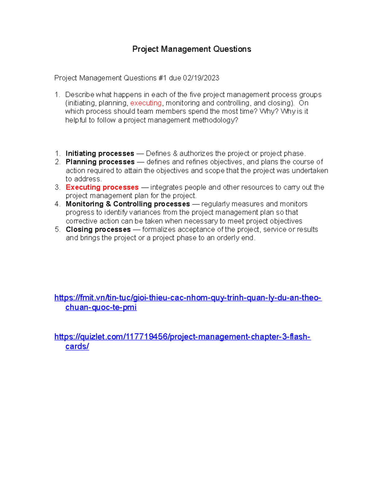 Project Management Questions #1 Spring 2023 copy - Project Management Questions Project ...