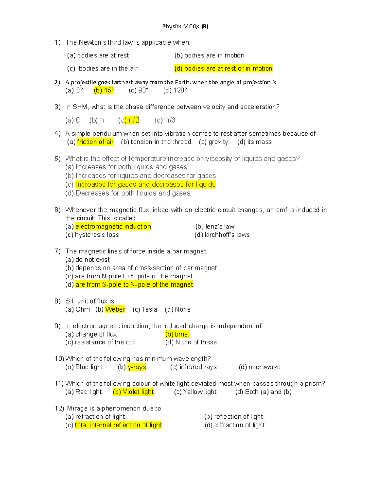 Physics New - Physics MCQs (B) 1) The Newton’s third law is applicable ...