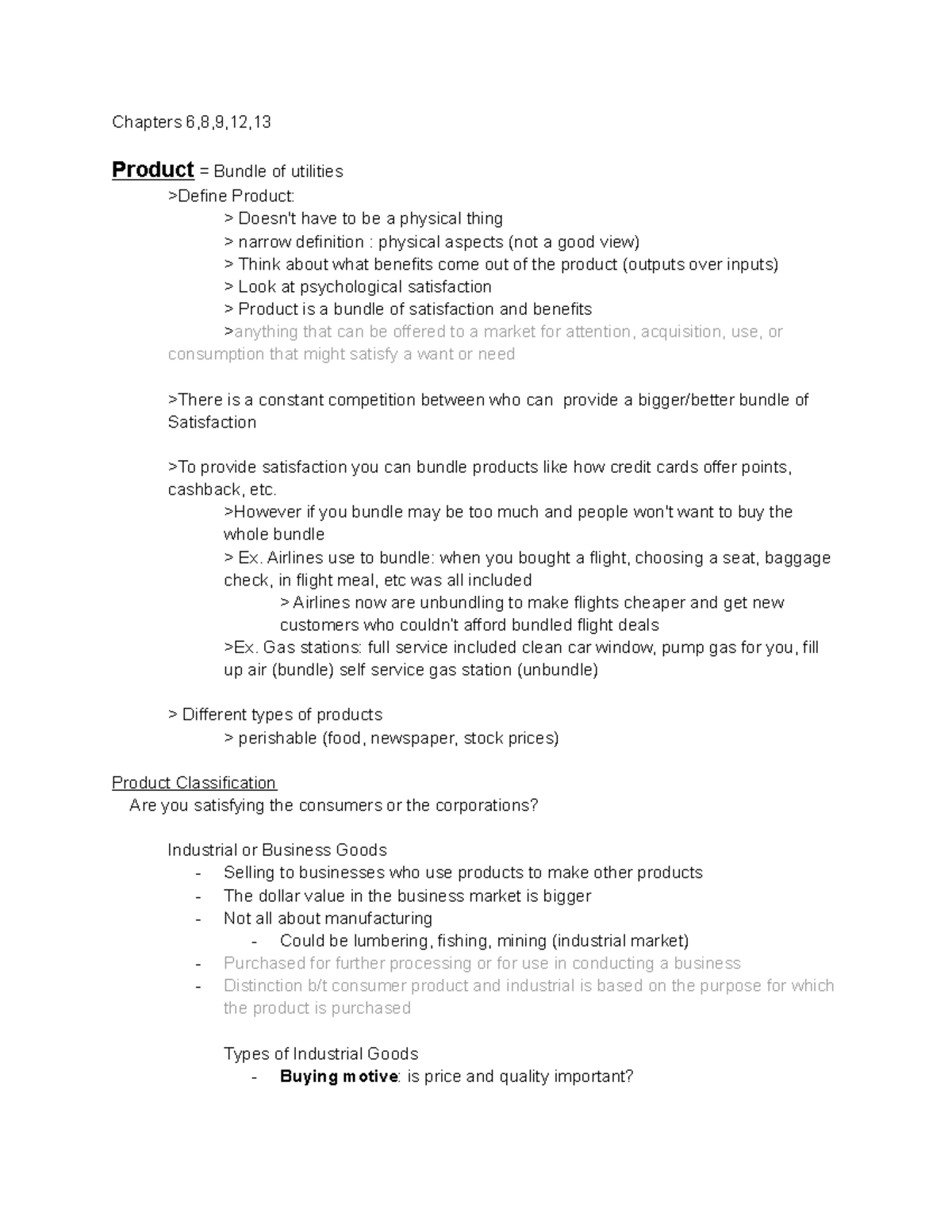 Marketing Notes Exam 2 - Chapters 6,8,9,12,13 - Chapters 6,8,9,12,13 ...