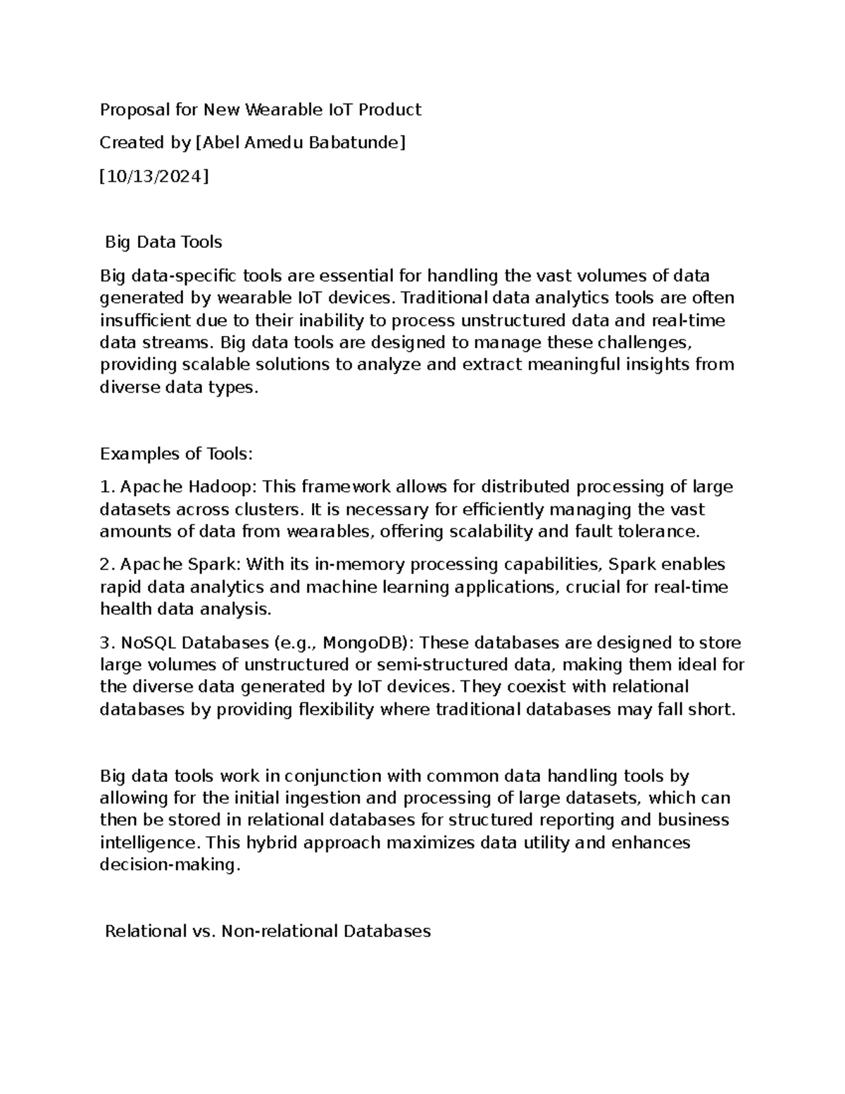 DAT 260 7-2 Project Two - DAT - Proposal for New Wearable IoT Product ...