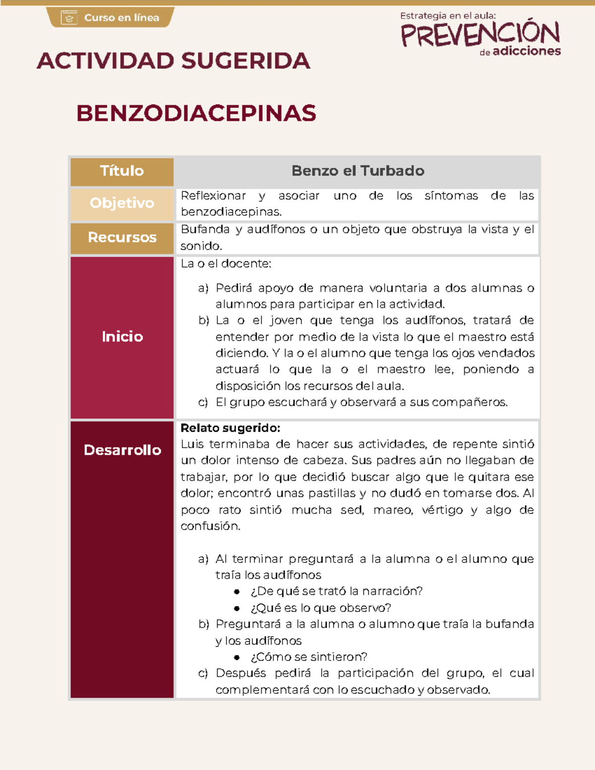Actividad Benzo el Turbado - BENZODIACEPINAS Título Benzo el Turbado ...