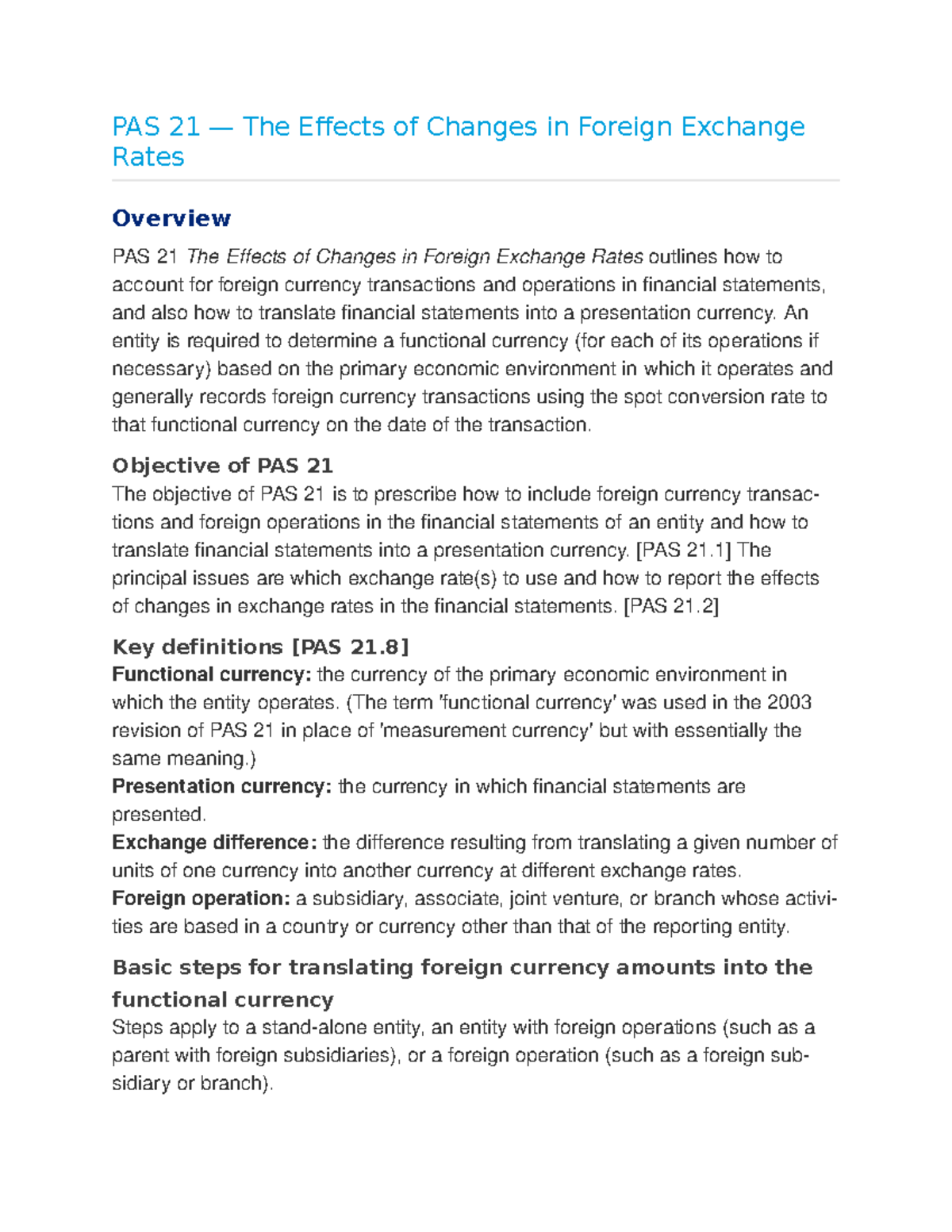 PAS 21- The Effects of Forex (Conceptual Framework and Accounting ...