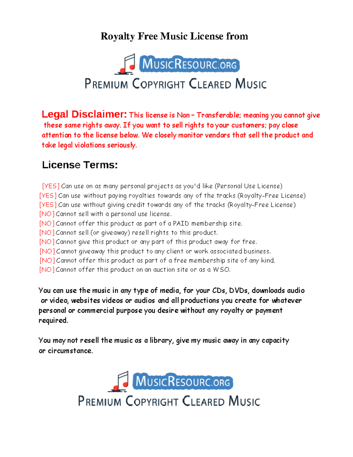 Music Resource - [YES] Can use on as many personal projects as you'd ...