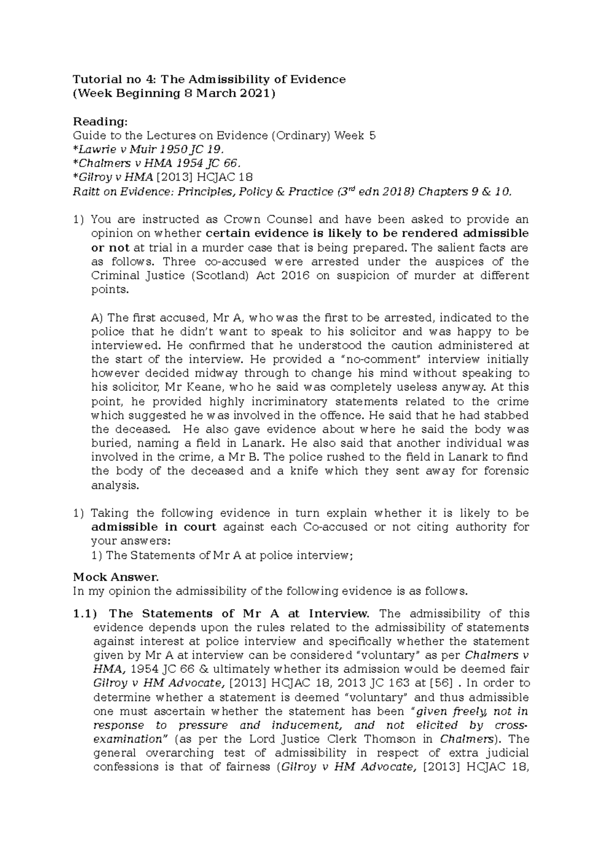 Tutorial no 4 - Lecture notes 4 - Tutorial no 4: The Admissibility of ...