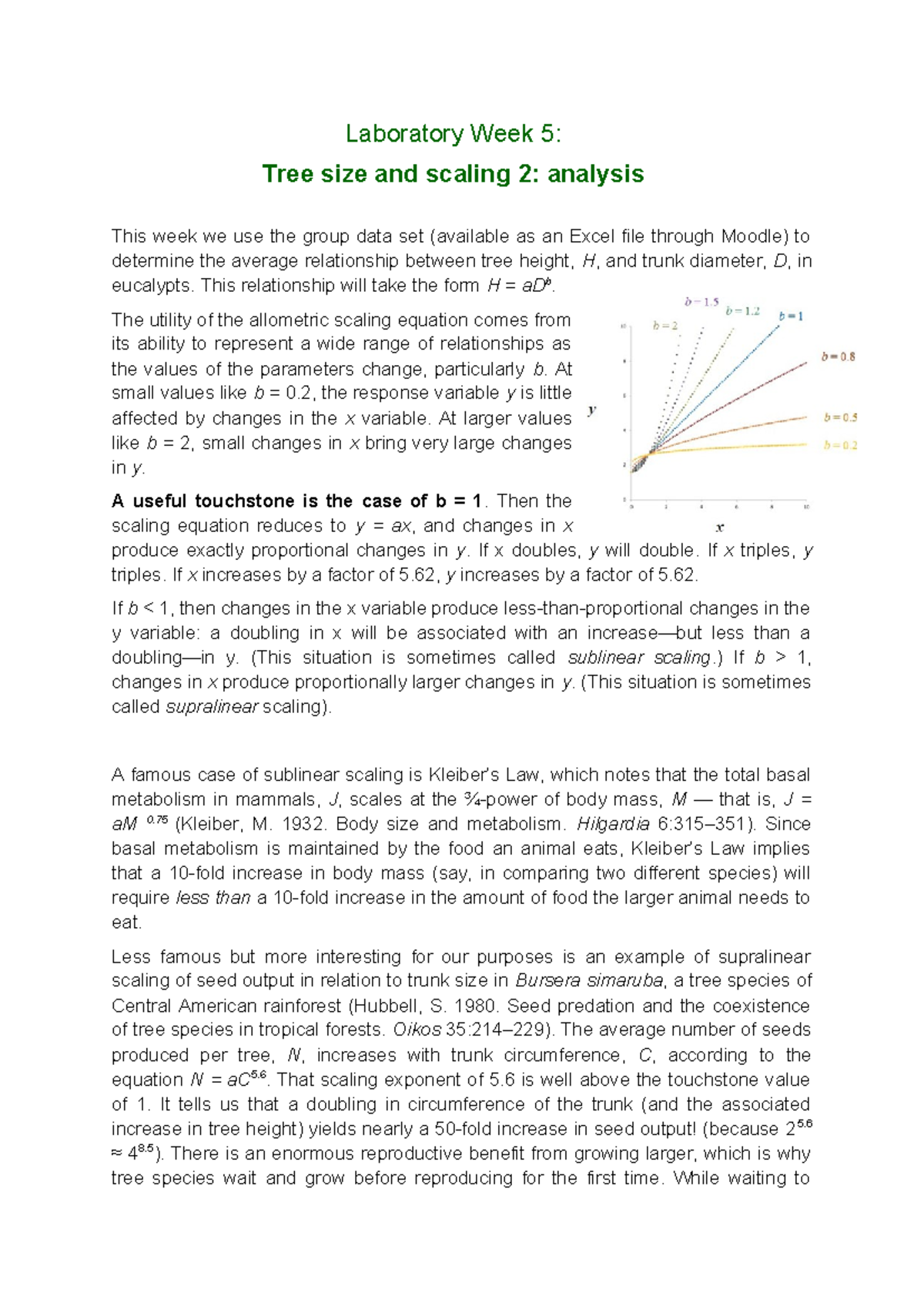 BIO2181 Lab Week 5 Tree scaling 2 instructions 2023 - Laboratory Week 5 ...