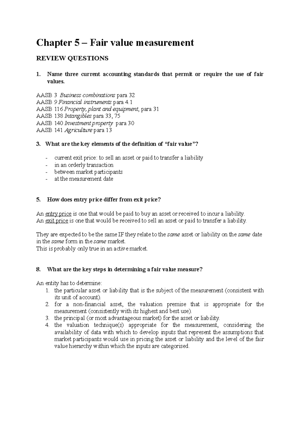 Chapter 5 Suggested Solutions - Chapter 5 – Fair value measurement ...