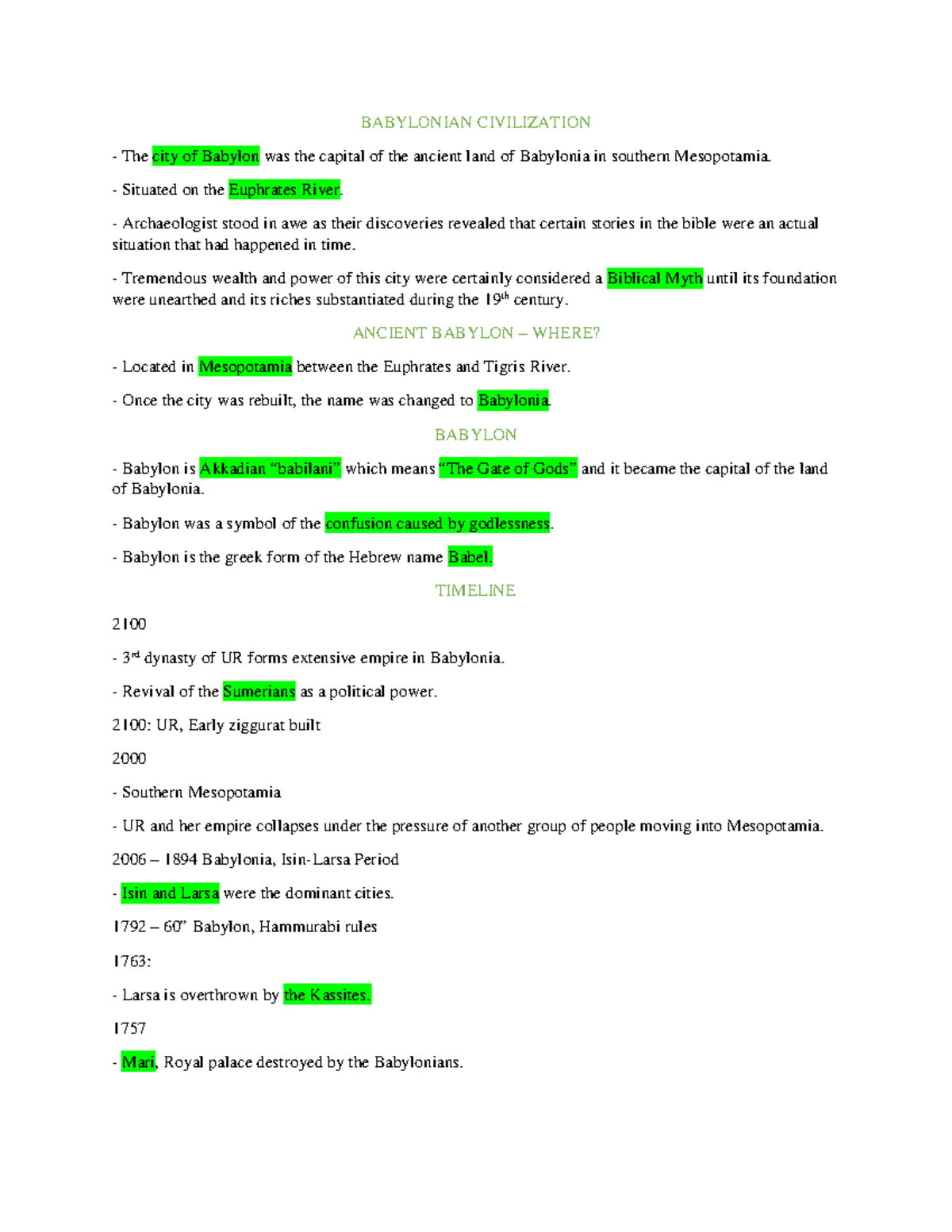 Baby - notes in stas - BABYLONIAN CIVILIZATION The city of Babylon was ...