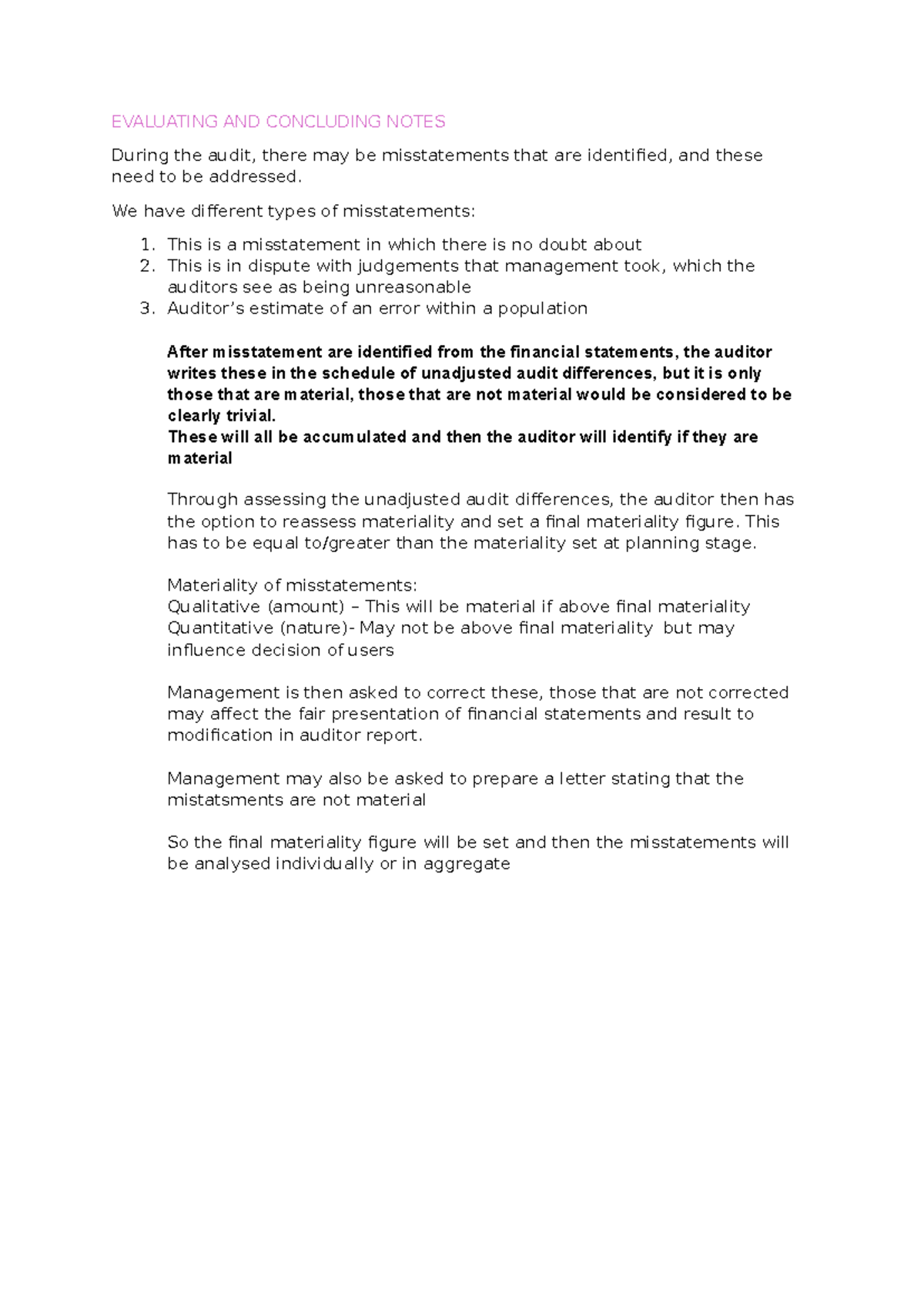 Evaluating AND Concluding Notes - EVALUATING AND CONCLUDING NOTES ...