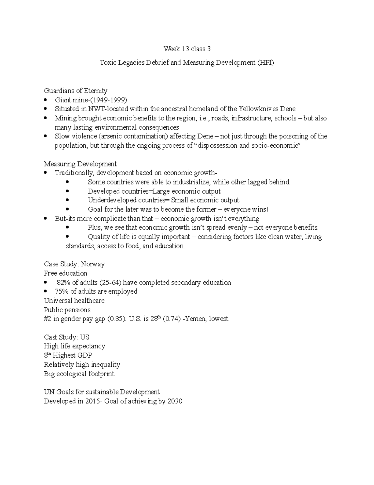 Week 13 class 3 - Lecture notes 13-3 - Week 13 class 3 Toxic Legacies ...