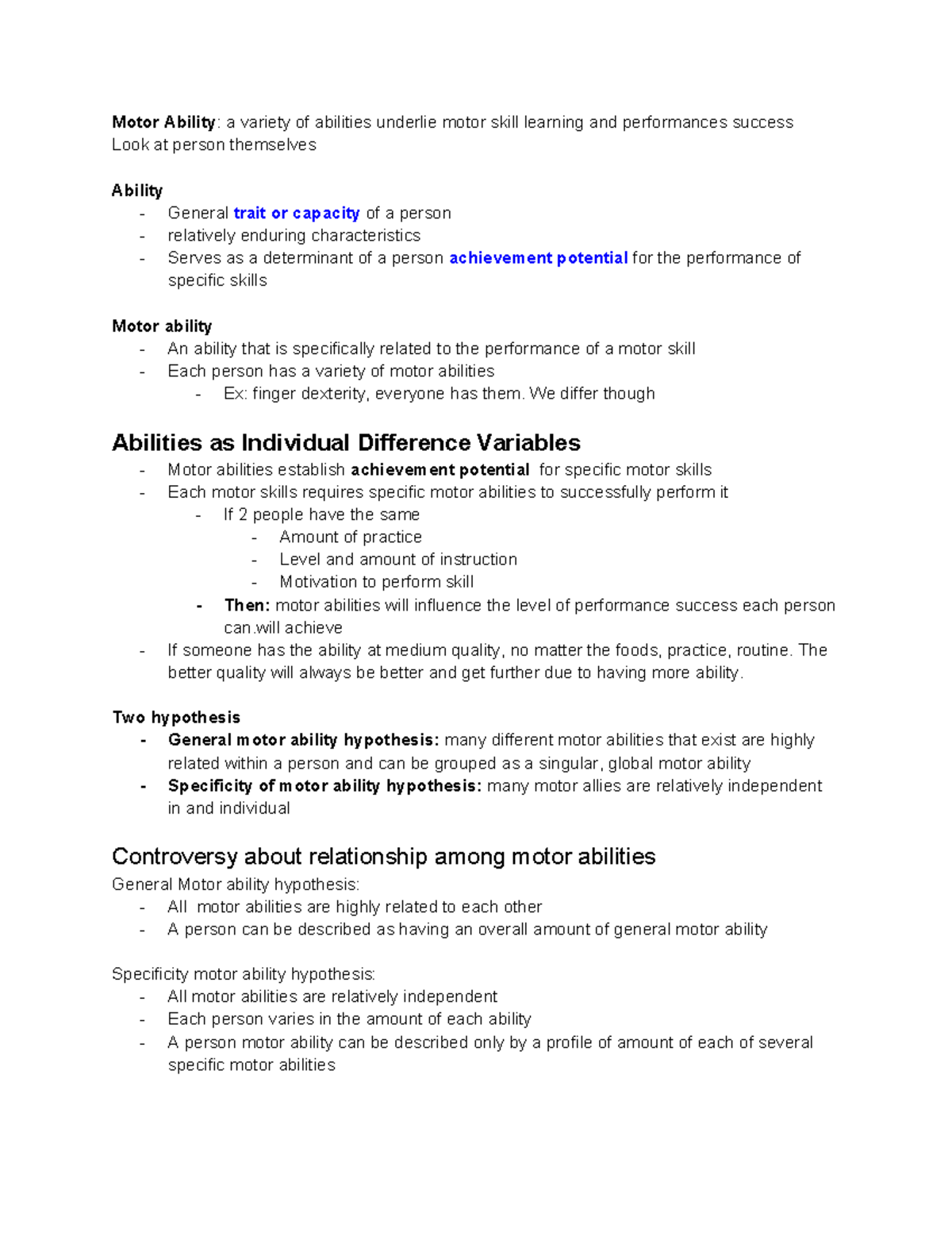 Motor and Learning Chapter 3 Motor Abillity and Chapter 4 - Motor ...
