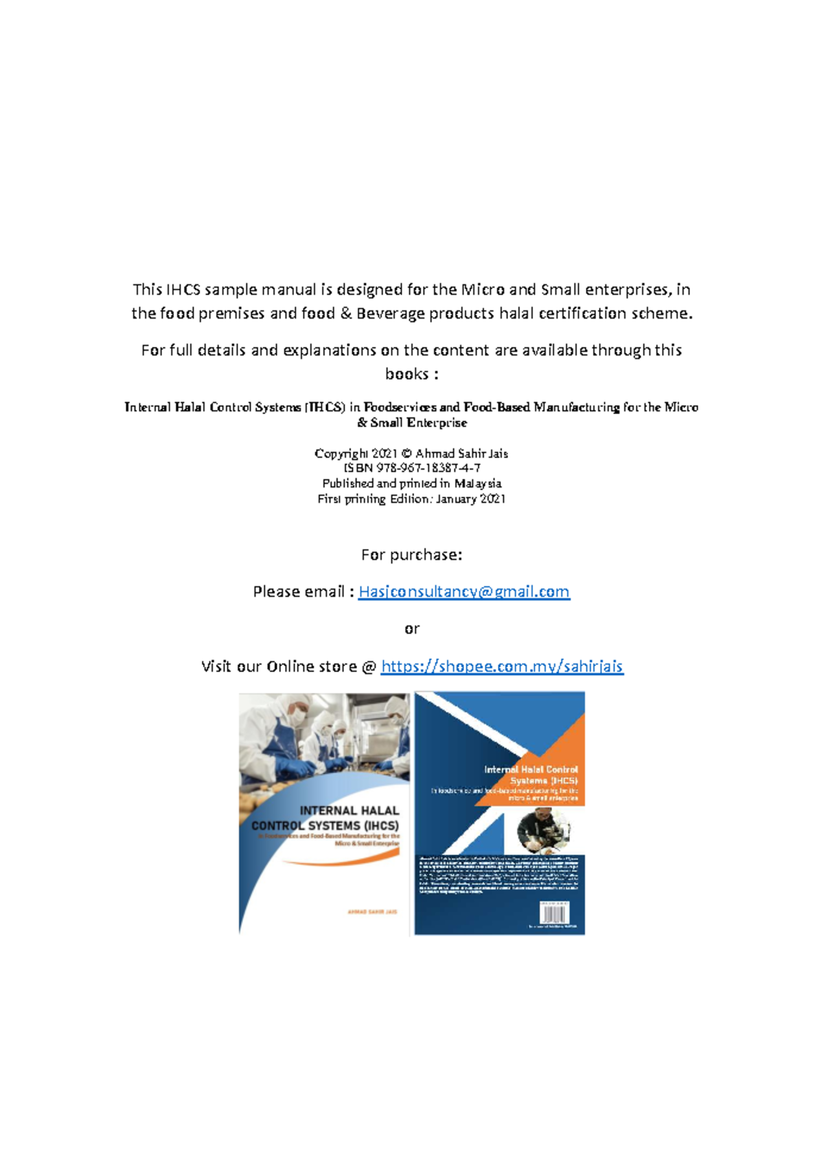 Sample Manual for Internal Halal Control - This IHCS sample manual is ...