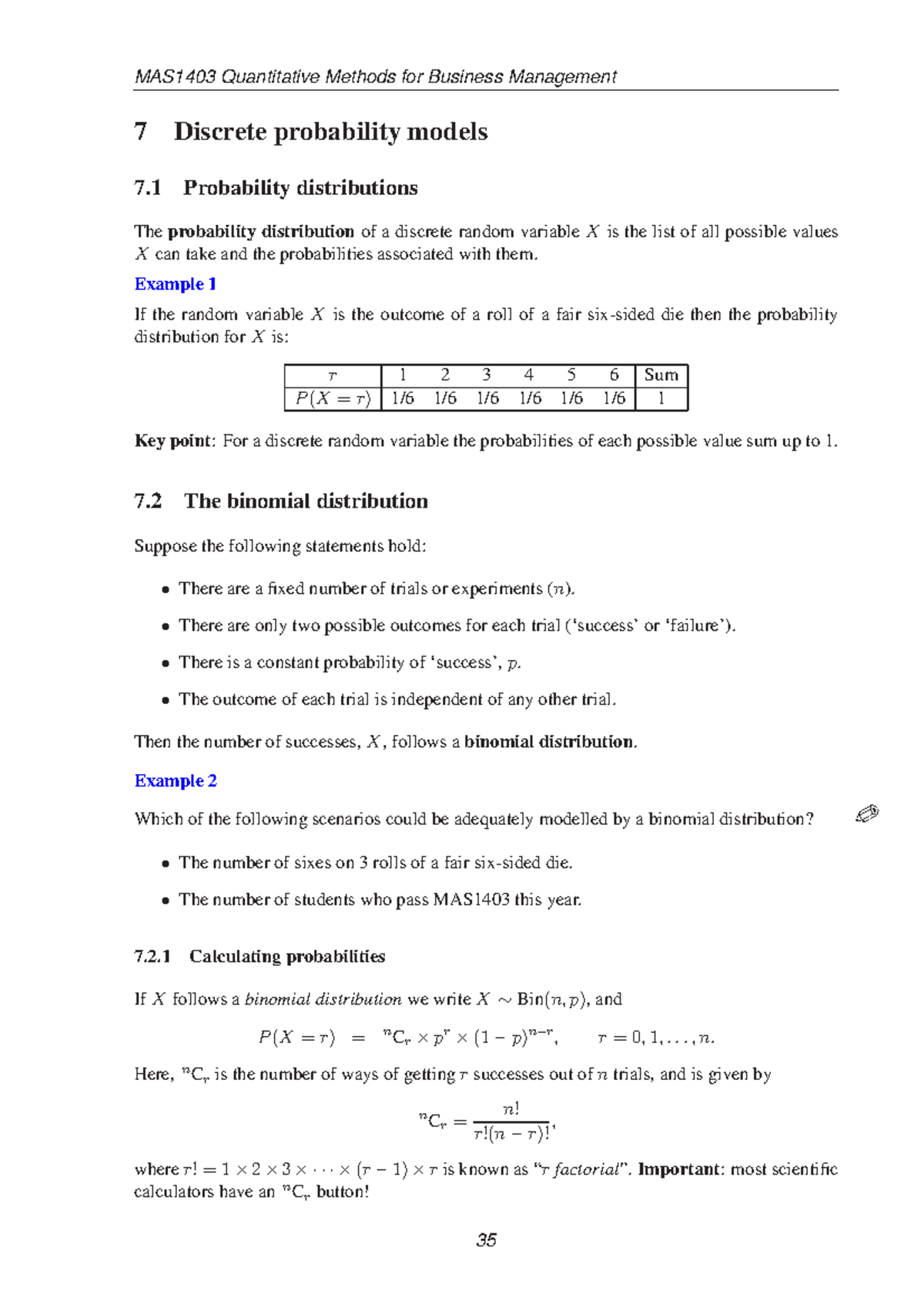 MAS1403 2017-2018 Lecture Notes - Topic 3 Probability models - 7 ...