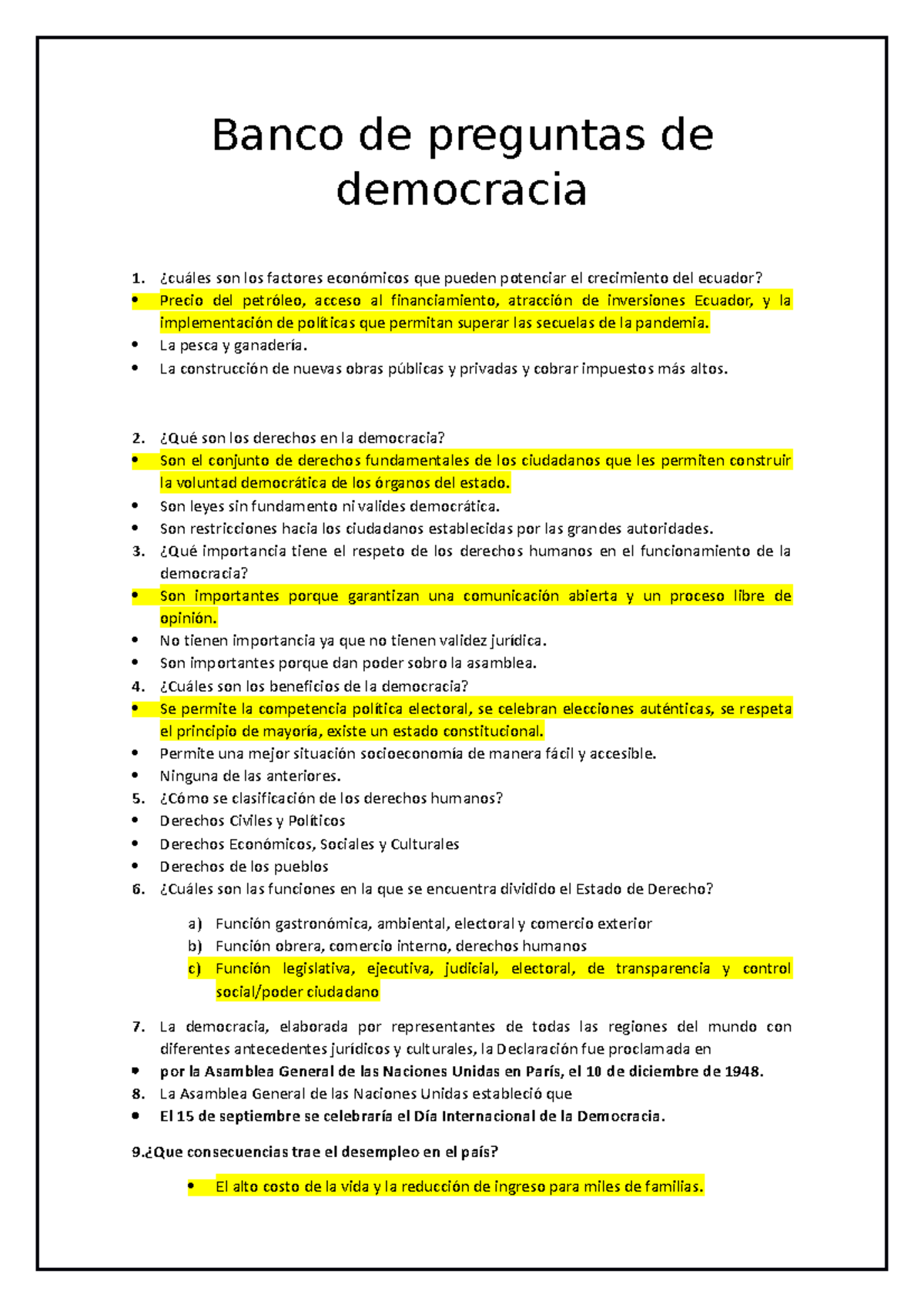Banco de preguntas de democracia - ¿cuáles son los factores económicos que pueden potenciar el ...
