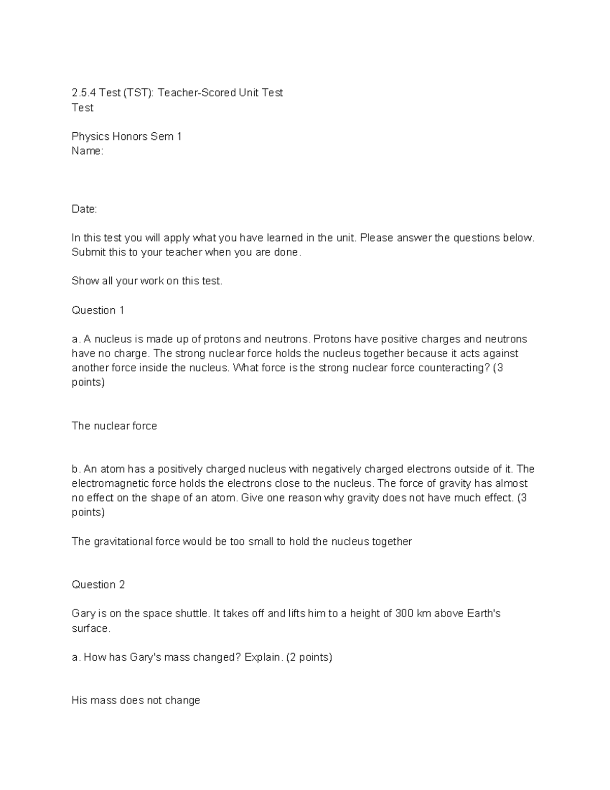 2.5.4 Chen TST Test - Test notes for unit 2 - 2.5 Test (TST): Teacher ...