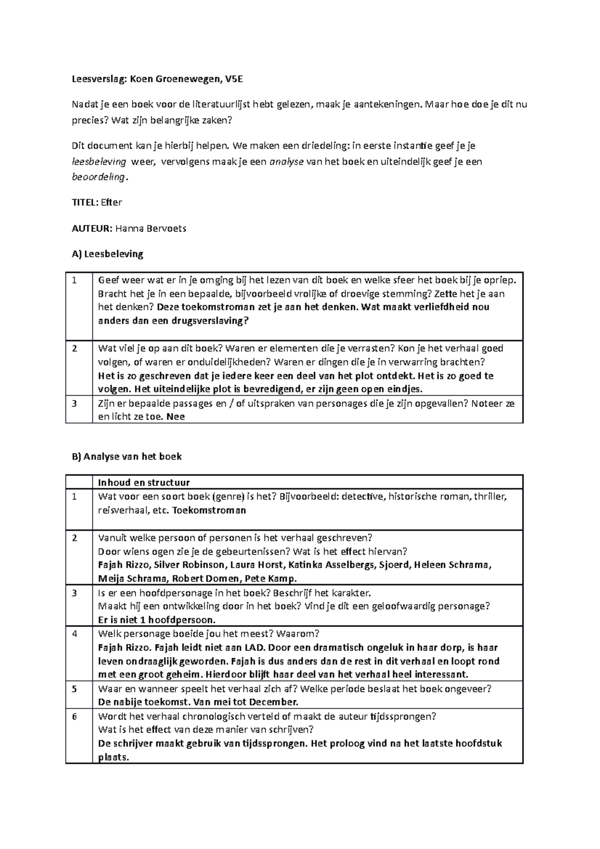 Leesverslag Efter Heerenveen OSG sevenwolden - Leesverslag: Koen ...