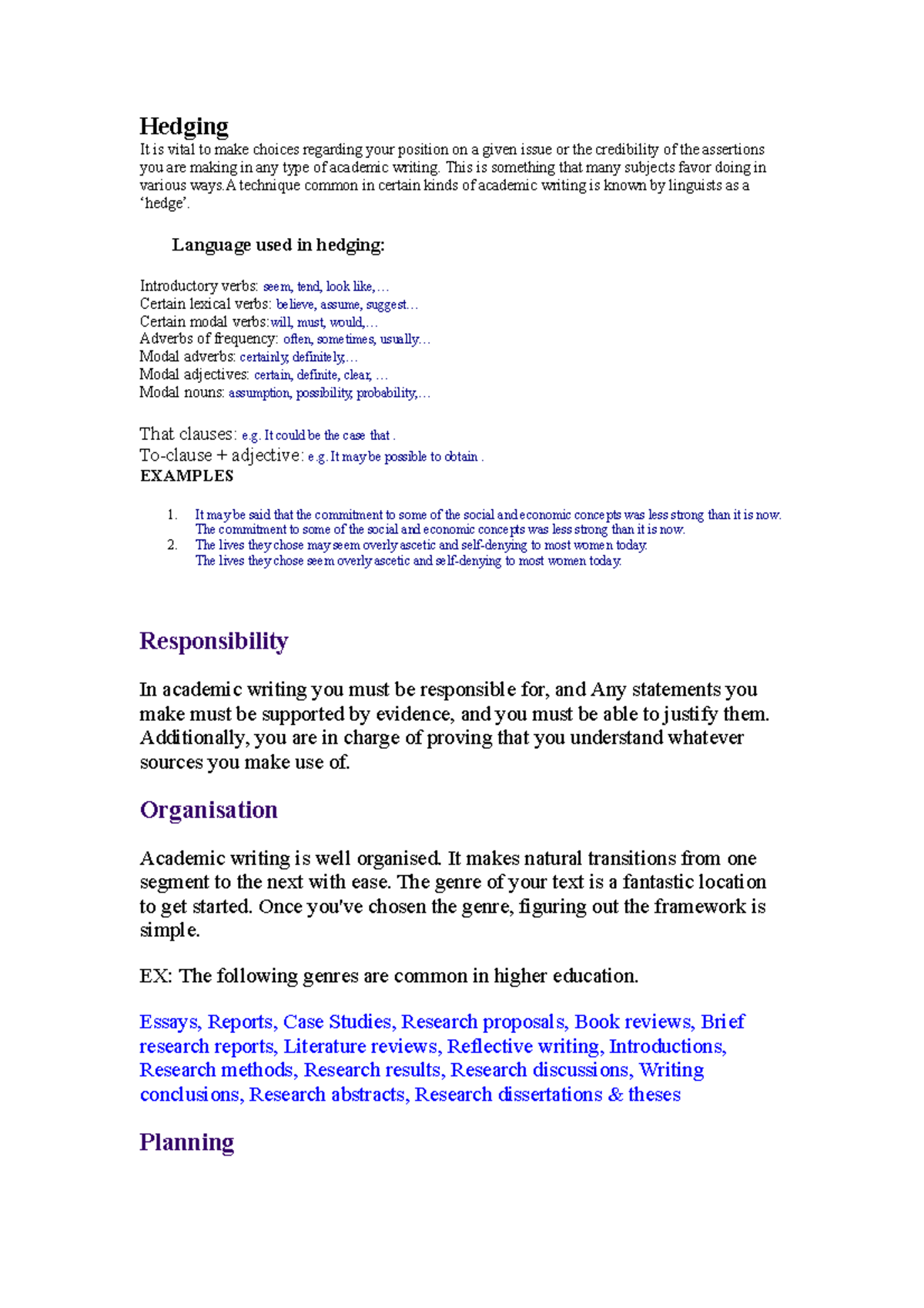 Hedging Responsibility Organisation Planning - Hedging It is vital to ...