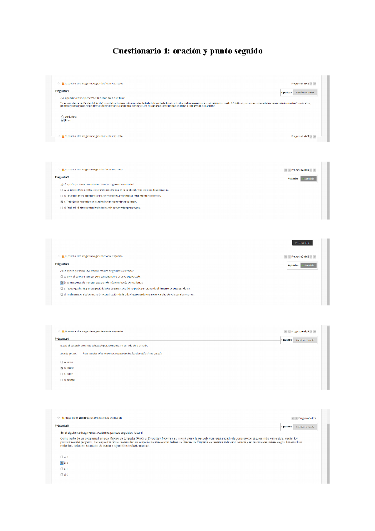 Cuestionario 1 - Tema la Oración - Comprensión y Producción de Lenguaje II - Cuestionario 1 ...