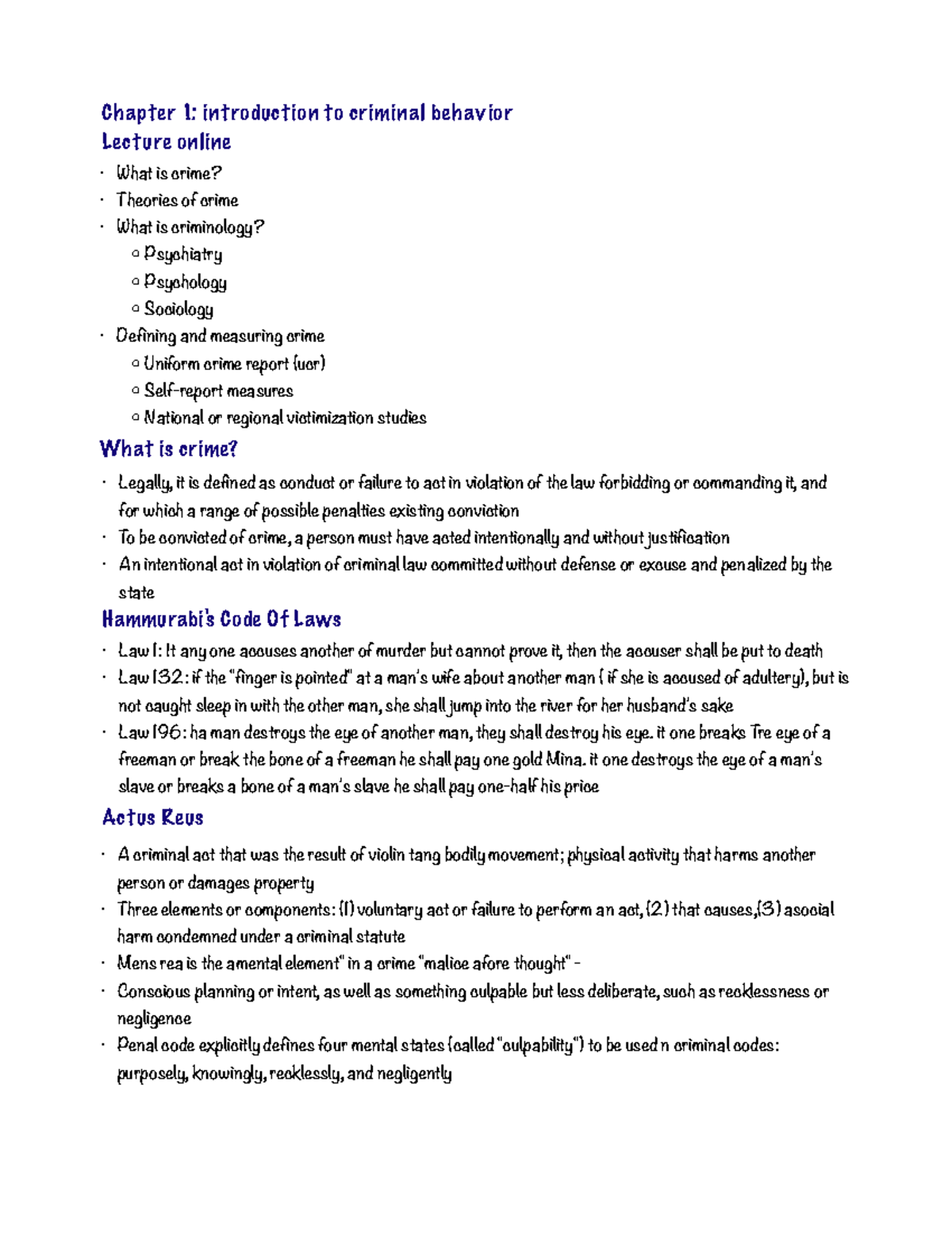 Introduction to Criminal Behavior and Theories of Crime - Studocu