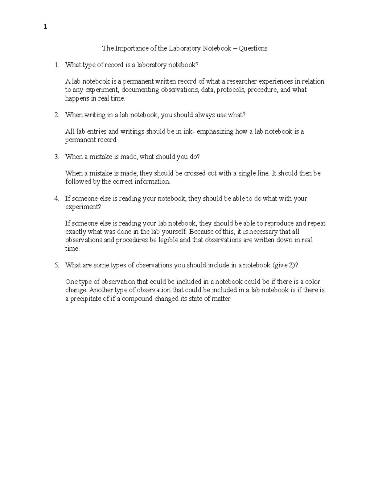 Orgo Lab 1 - lab 1 - 1 The Importance of the Laboratory Notebook ...
