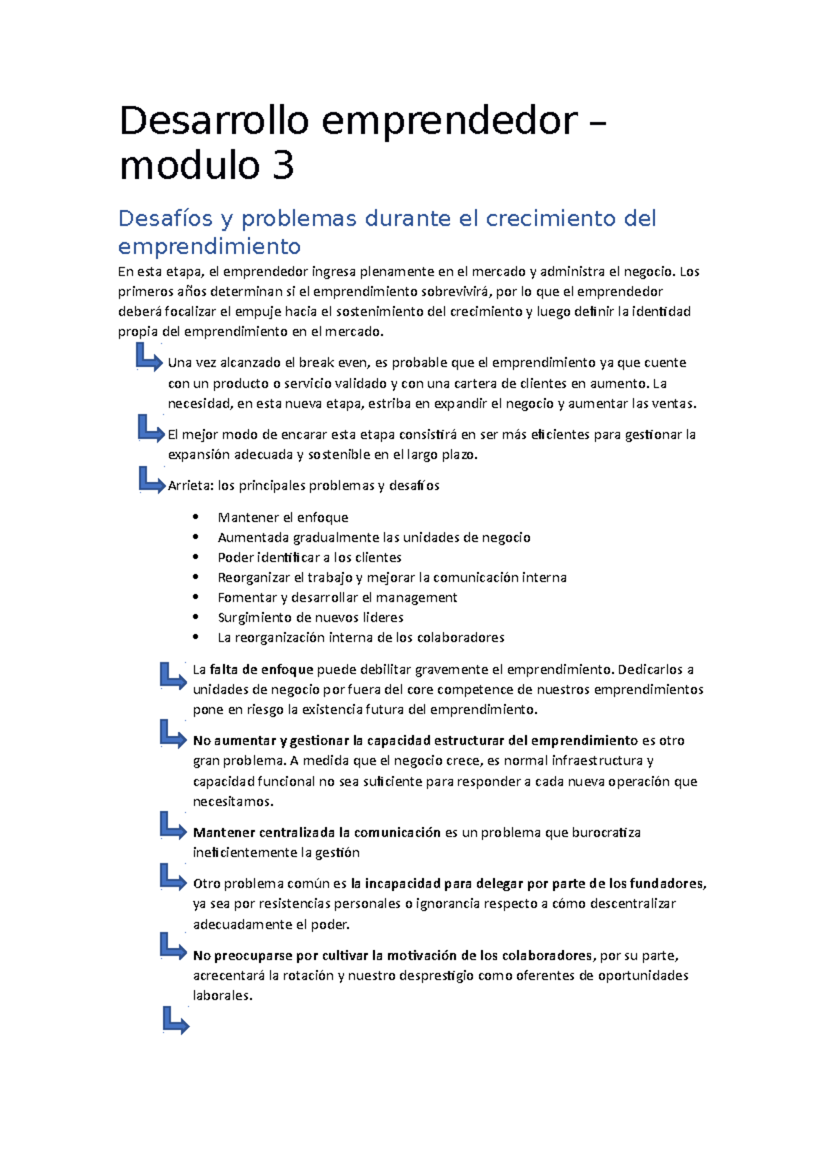 Desarrollo emprendedor modulo 3 y 4 - Desarrollo emprendedor – modulo 3 Desafíos y problemas ...