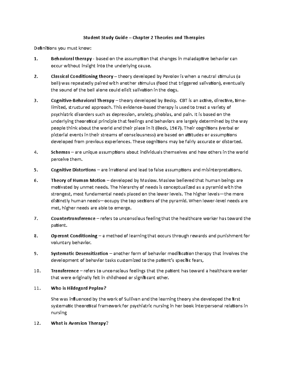Student Study Guide Chapter 2 - Student Study Guide – Chapter 2 ...