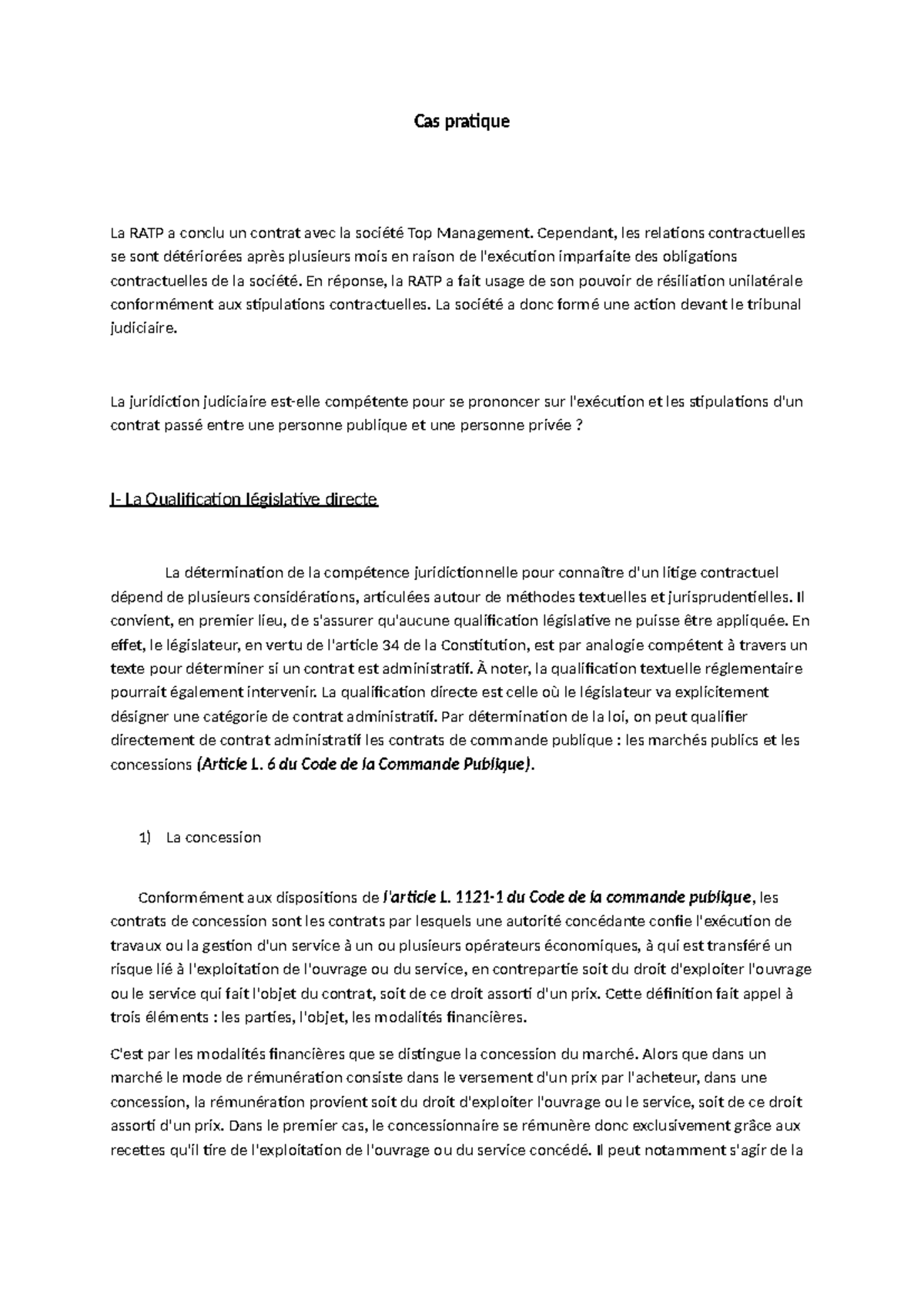 Cas pratique admin not Ã© bon - Cas pratique La RATP a conclu un ...