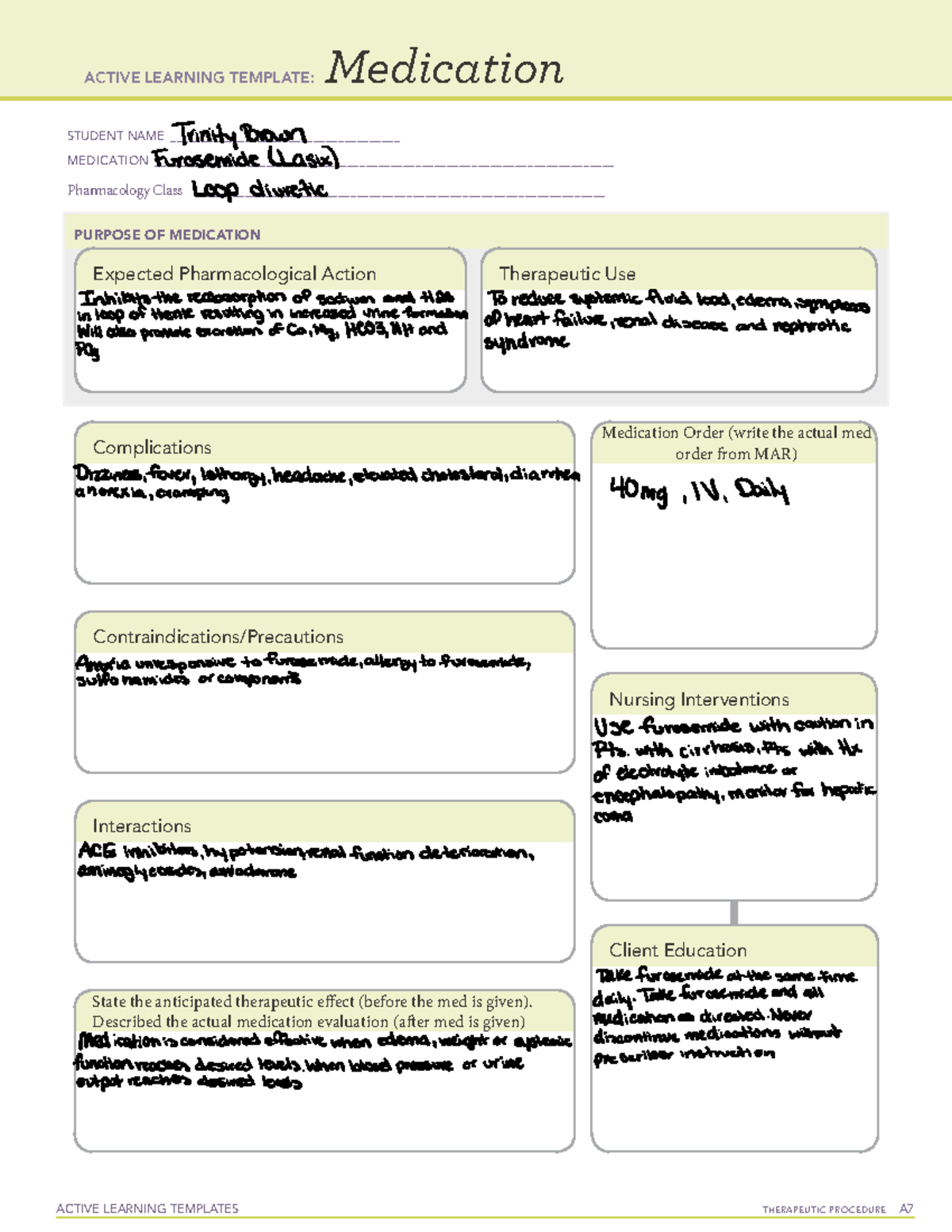 Adult health - Med temp - STUDENT NAME ...