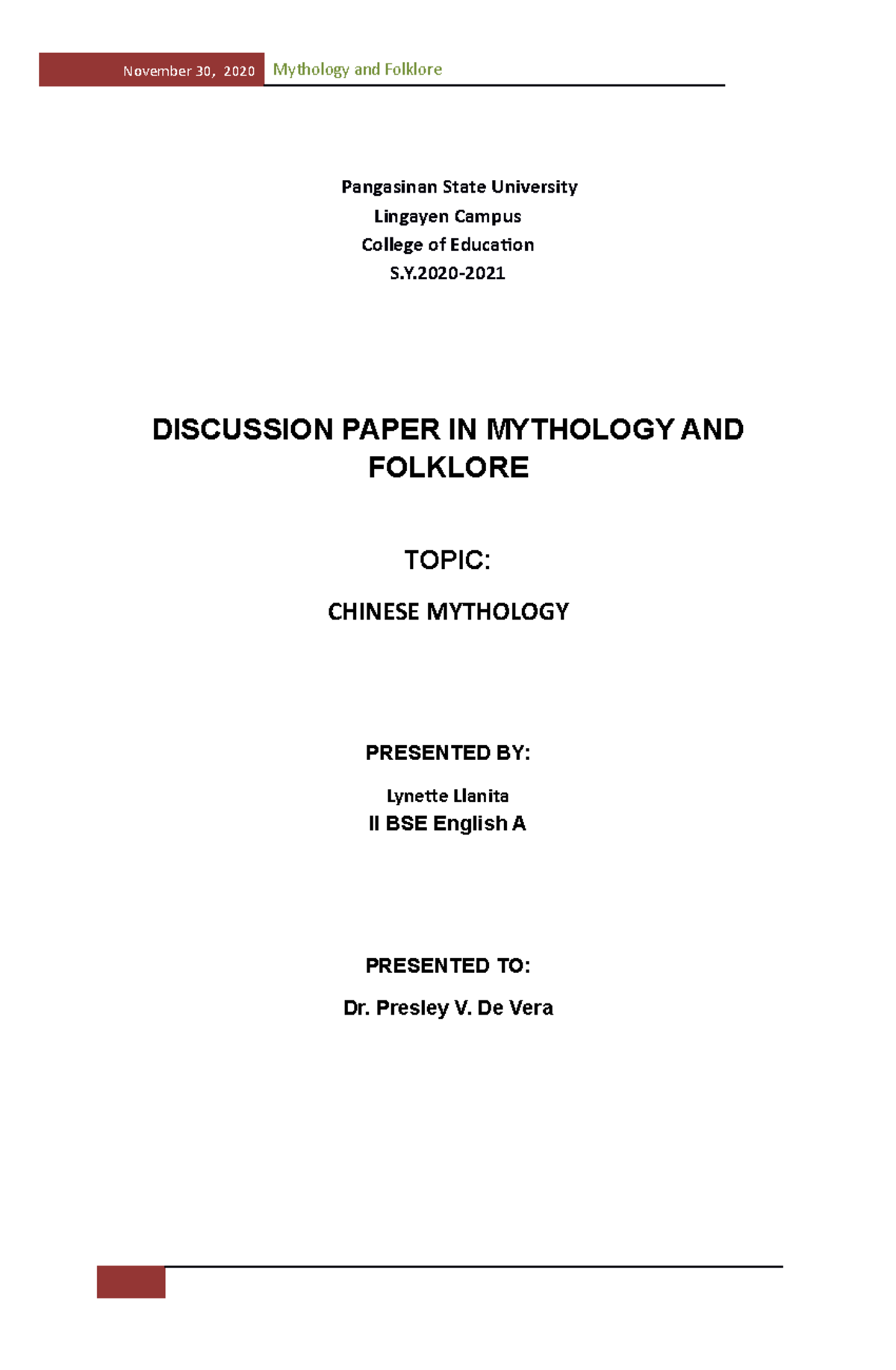 Llanitalynette-dp - Discussion Paper - BS. education - PangSU - Studocu