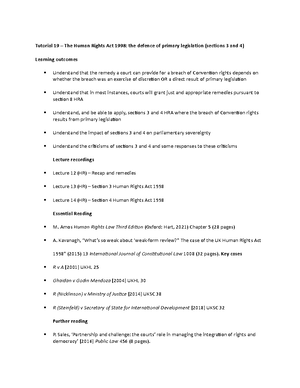 Tutorial 17 – The Human Rights Act 1998- background and key features ...