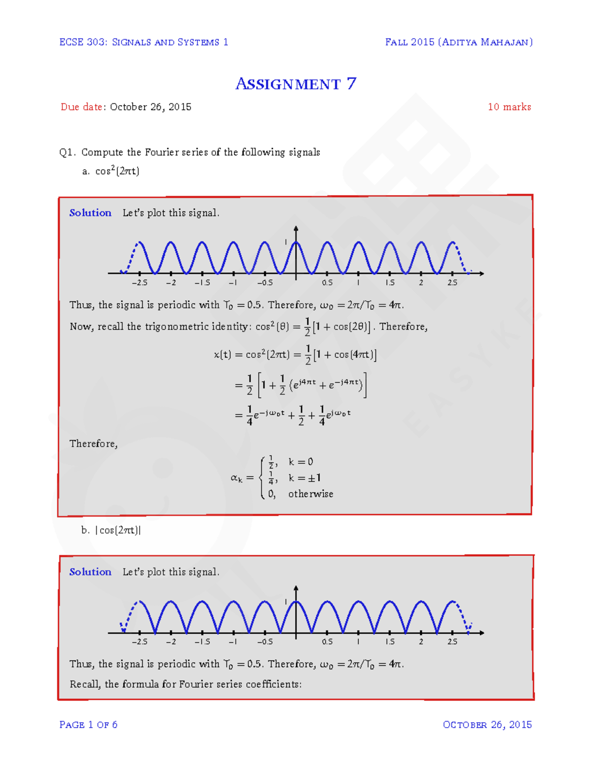 Ecse303 Assignment 7 Solution Aditya Mahajan Ecse 303 Signals And Systems 1 Fall 2015 Aditya