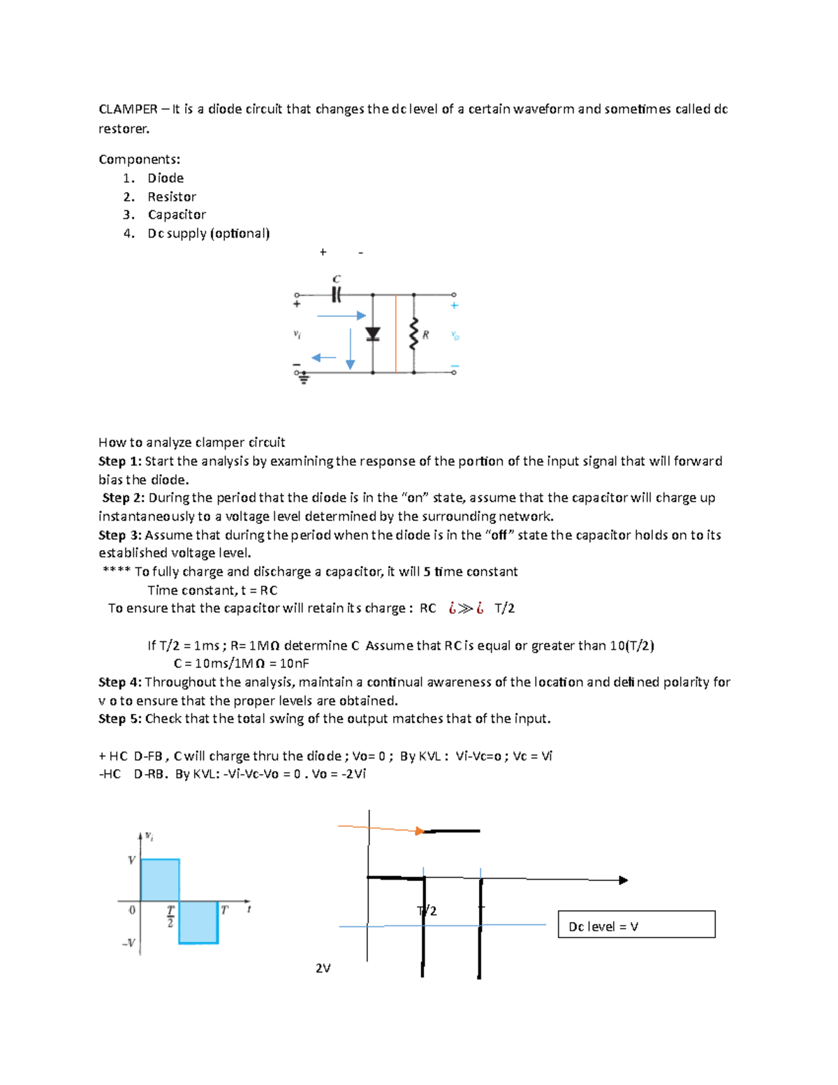 Clamper - Electronics - CLAMPER – It is a diode circuit that changes the dc level of a certain ...