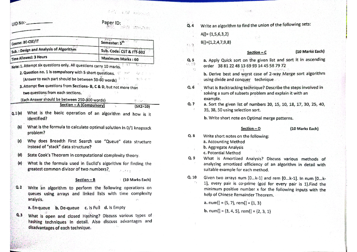 DAA 2018 - nnnn - Btech Cse - Studocu