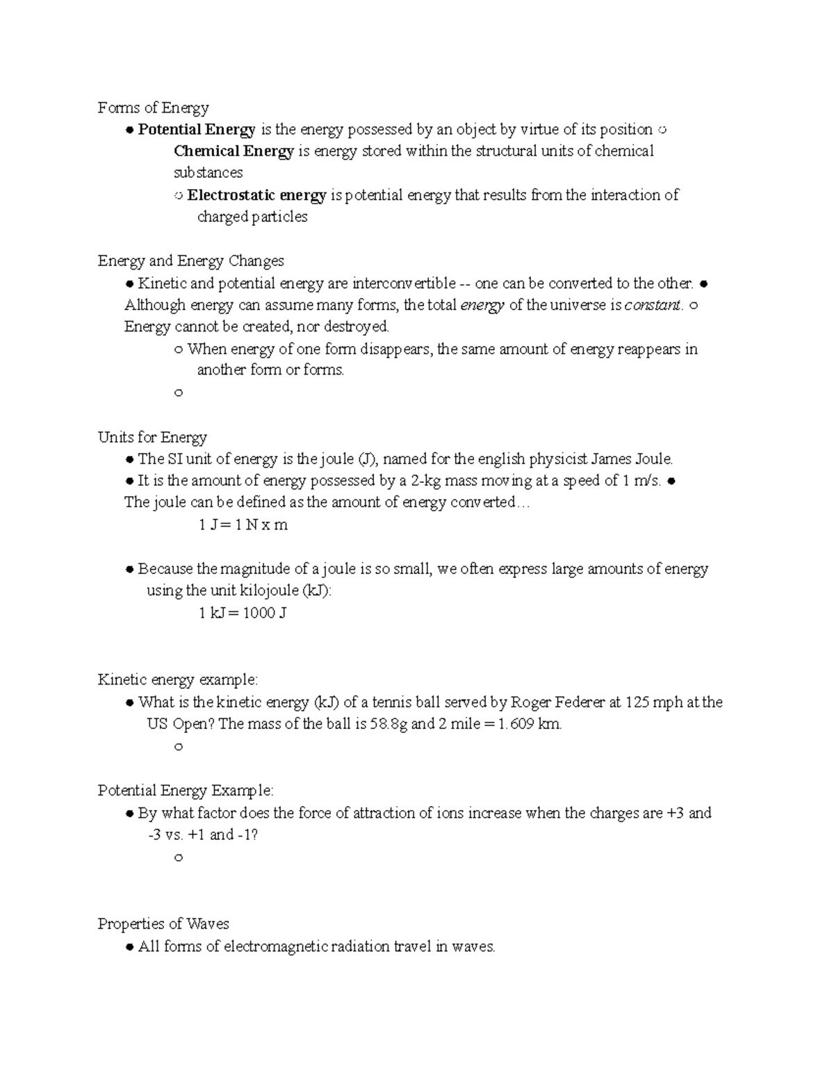 CHEM 1124Q CH 3 - Forms of Energy Potential Energy is the energy ...