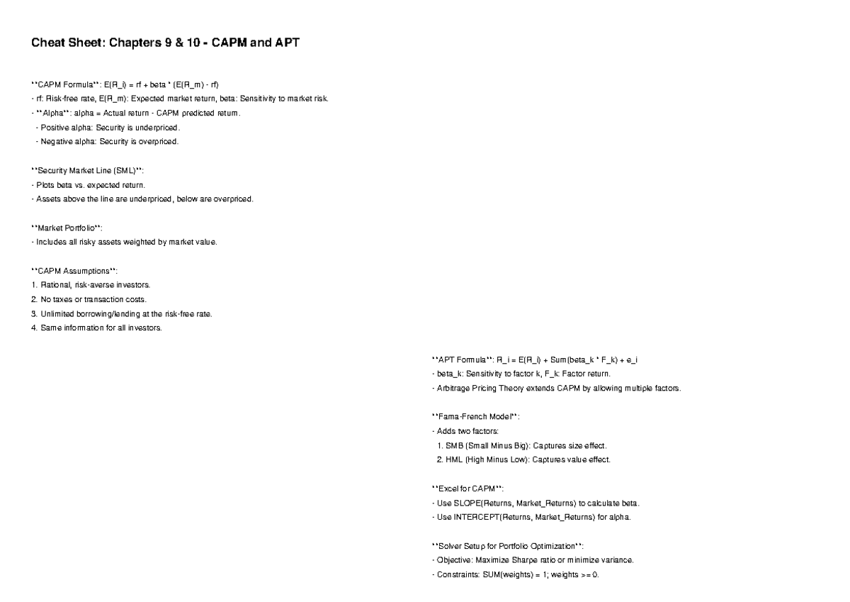 Enhanced One Page Cheat Sheet Ch9 10 - Cheat Sheet: Chapters 9 & 10 ...